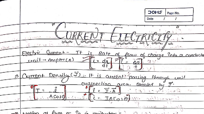 Current Electricity Concepts and Drift Motion - Course Code: DOMS - Studocu