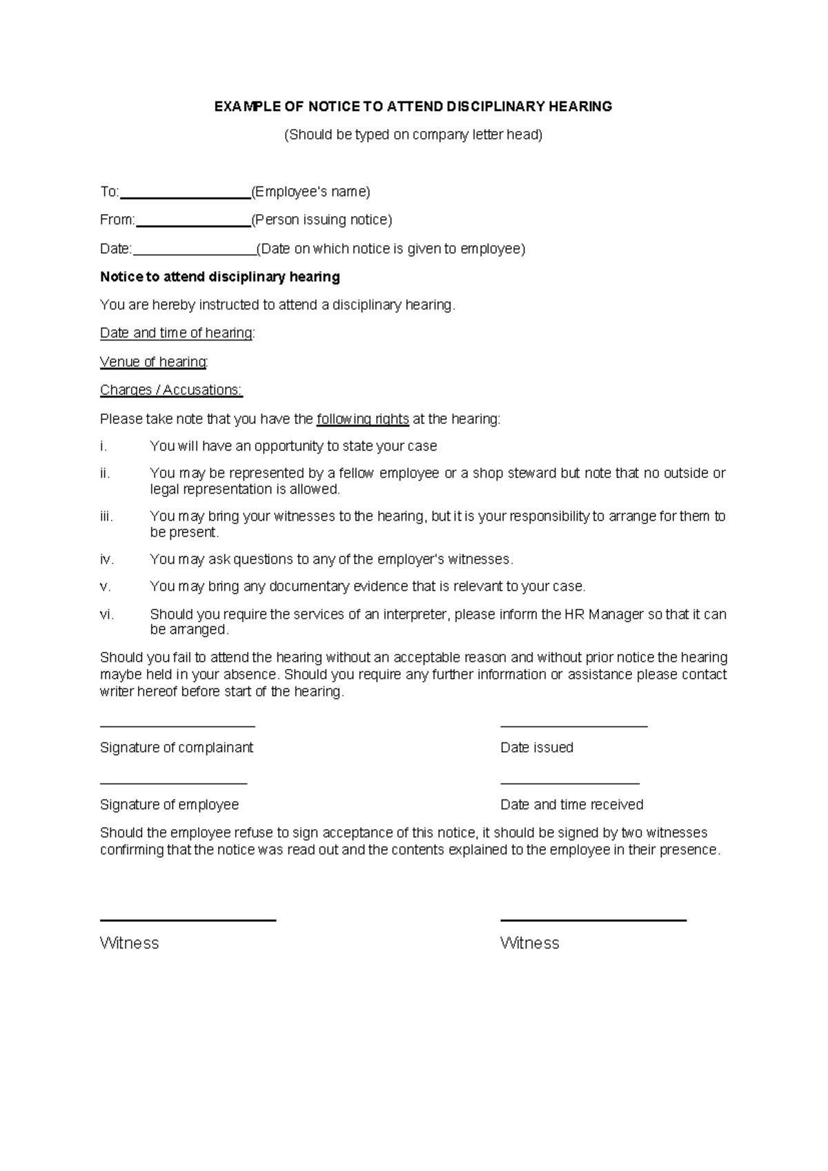 Example Notice for Disciplinary Hearing - 2024 - Studocu