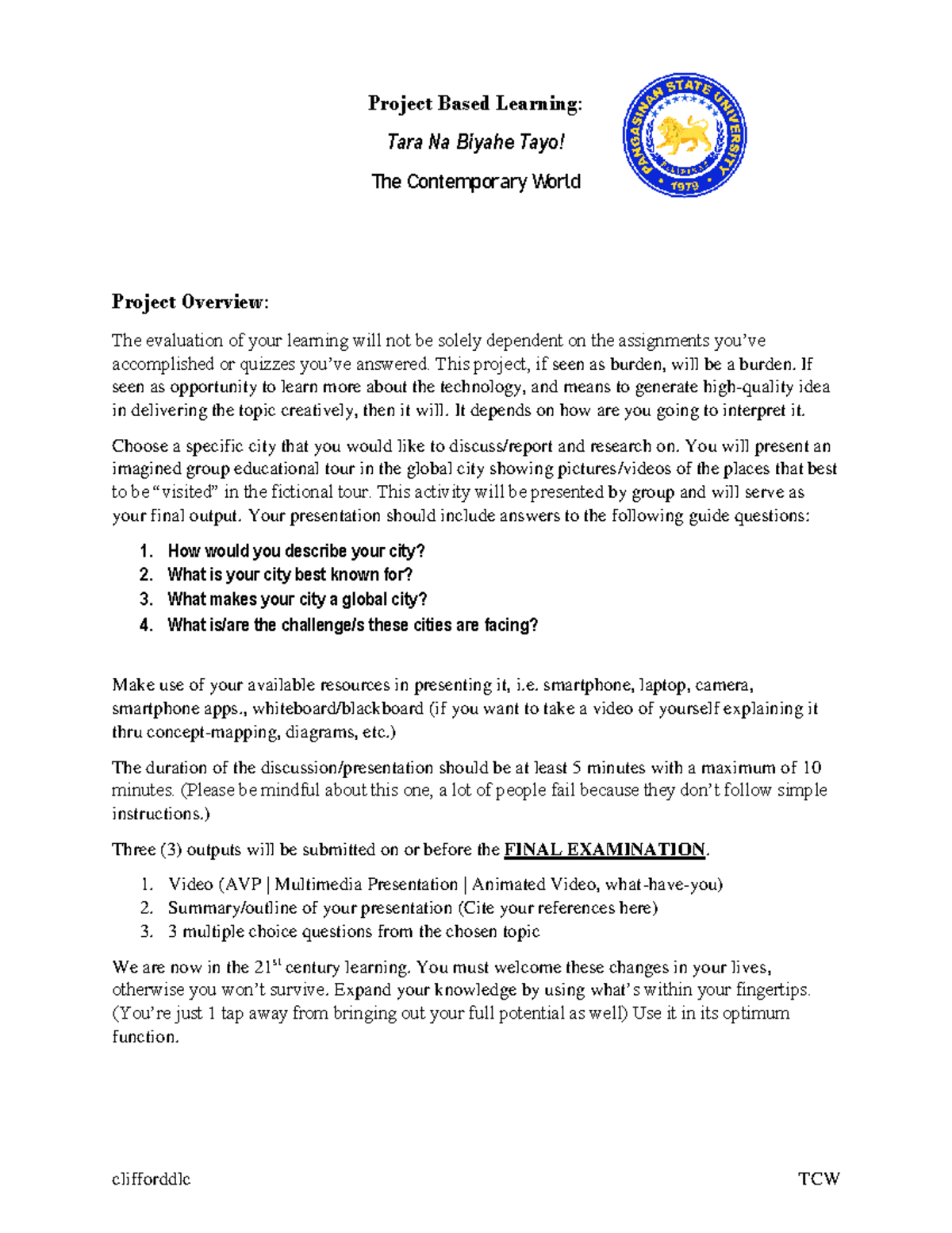 Final Project TCW - Creative Educational Tour in the Contemporary World ...