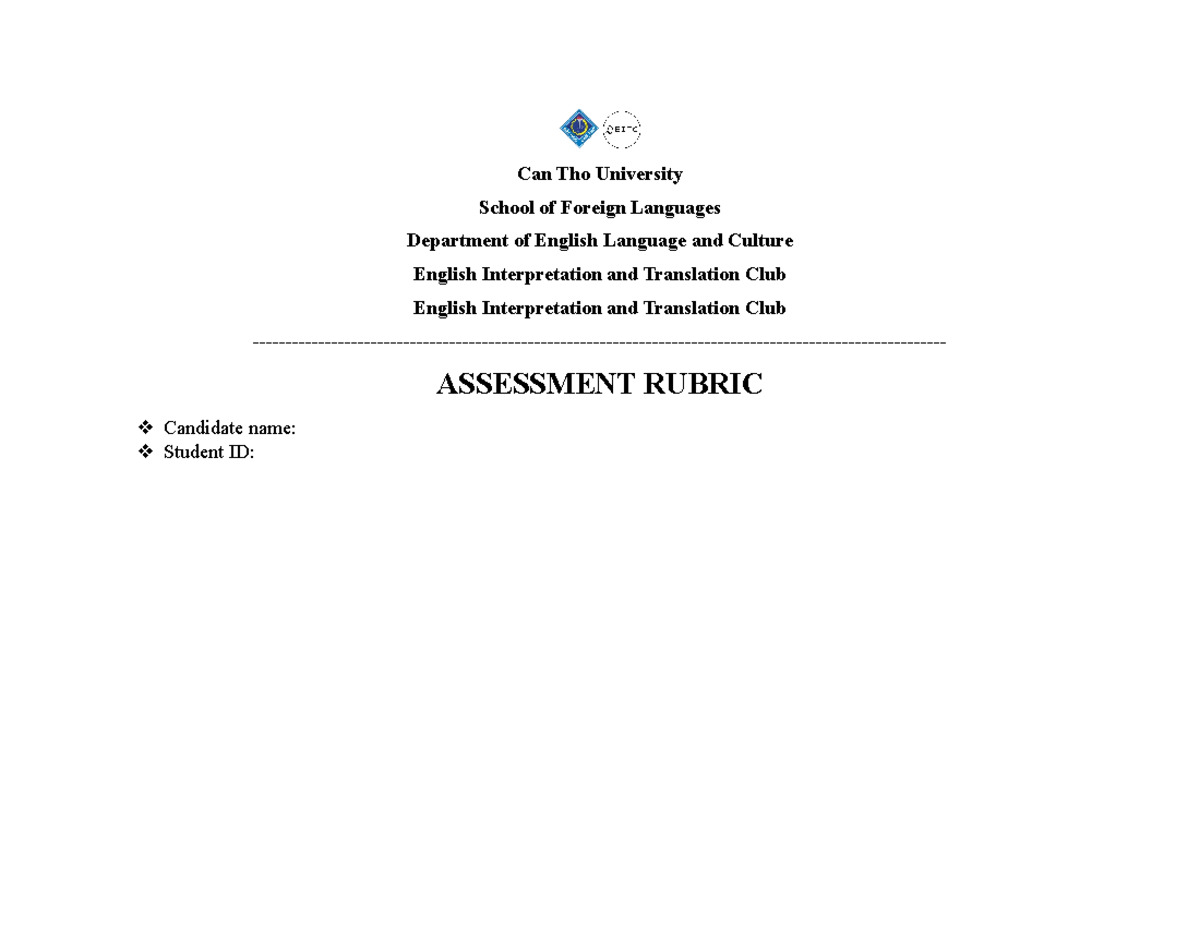 Assessment Rubric for English Interpretation and Translation - Studocu