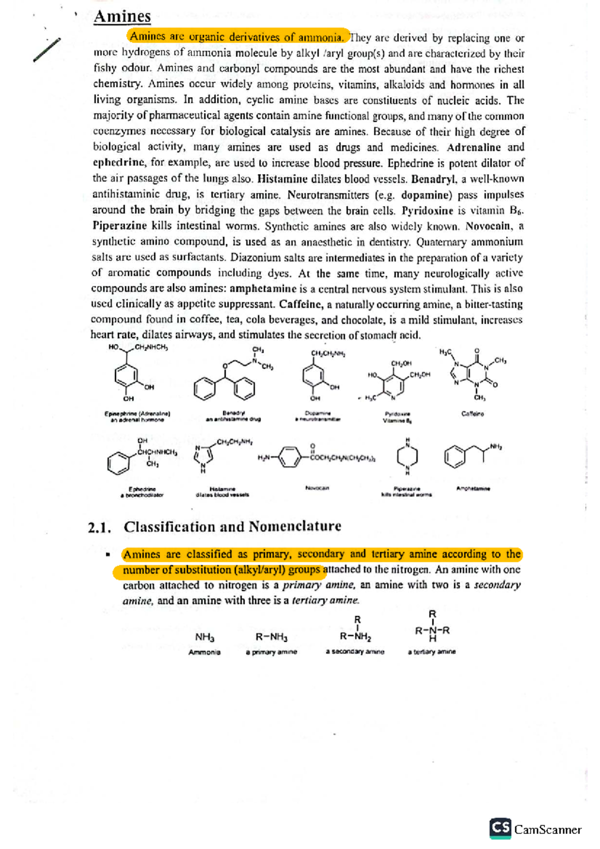Amines - notes on classification, nomenclature, and reactions - Studocu