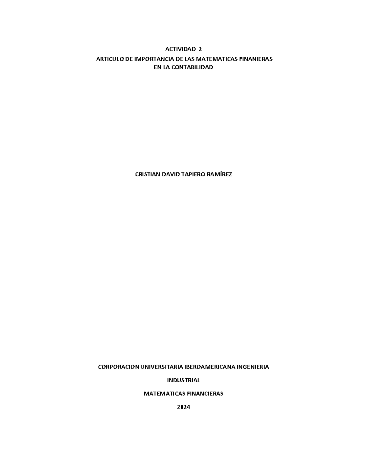 ACTIVIDAD 2: IMPORTANCIA DE LAS MATEMÁTICAS FINANCIERAS EN CONTABILIDAD ...