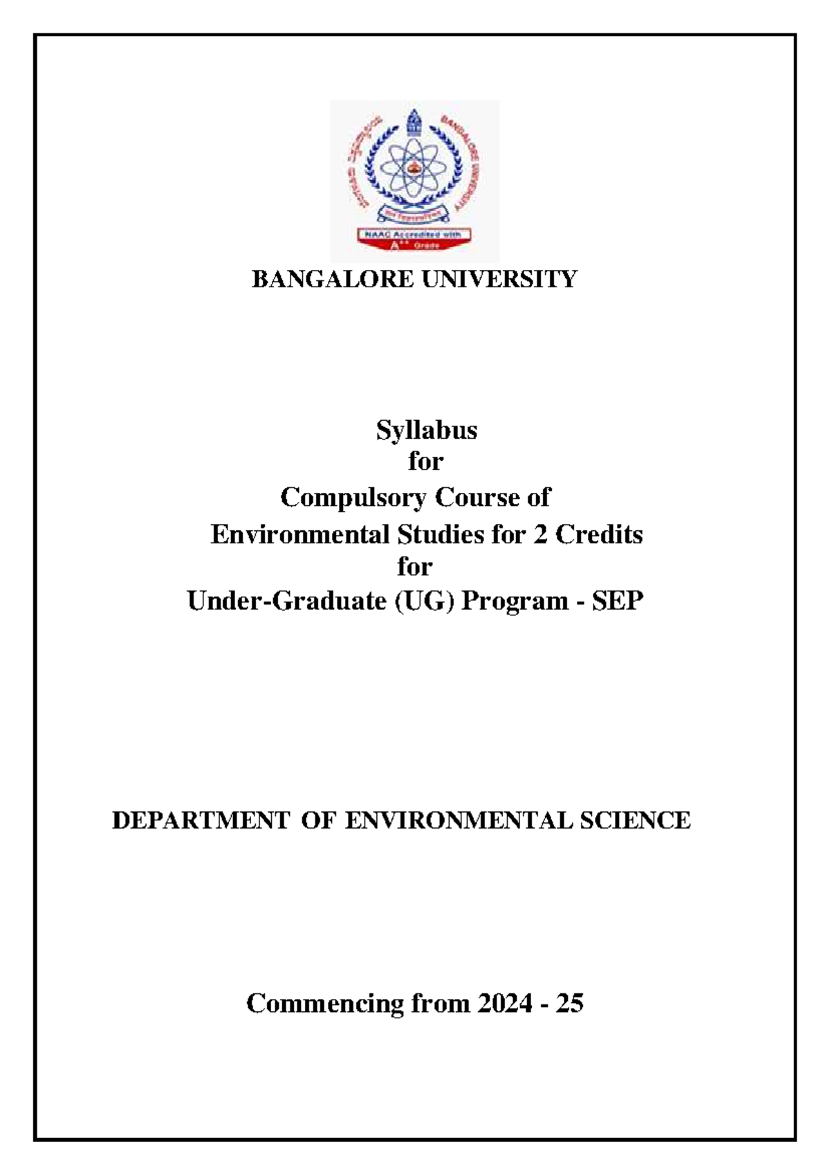 BANGALORE UNIVERSITY EVS Syllabus for Compulsory Course (UG) 2024-25 ...
