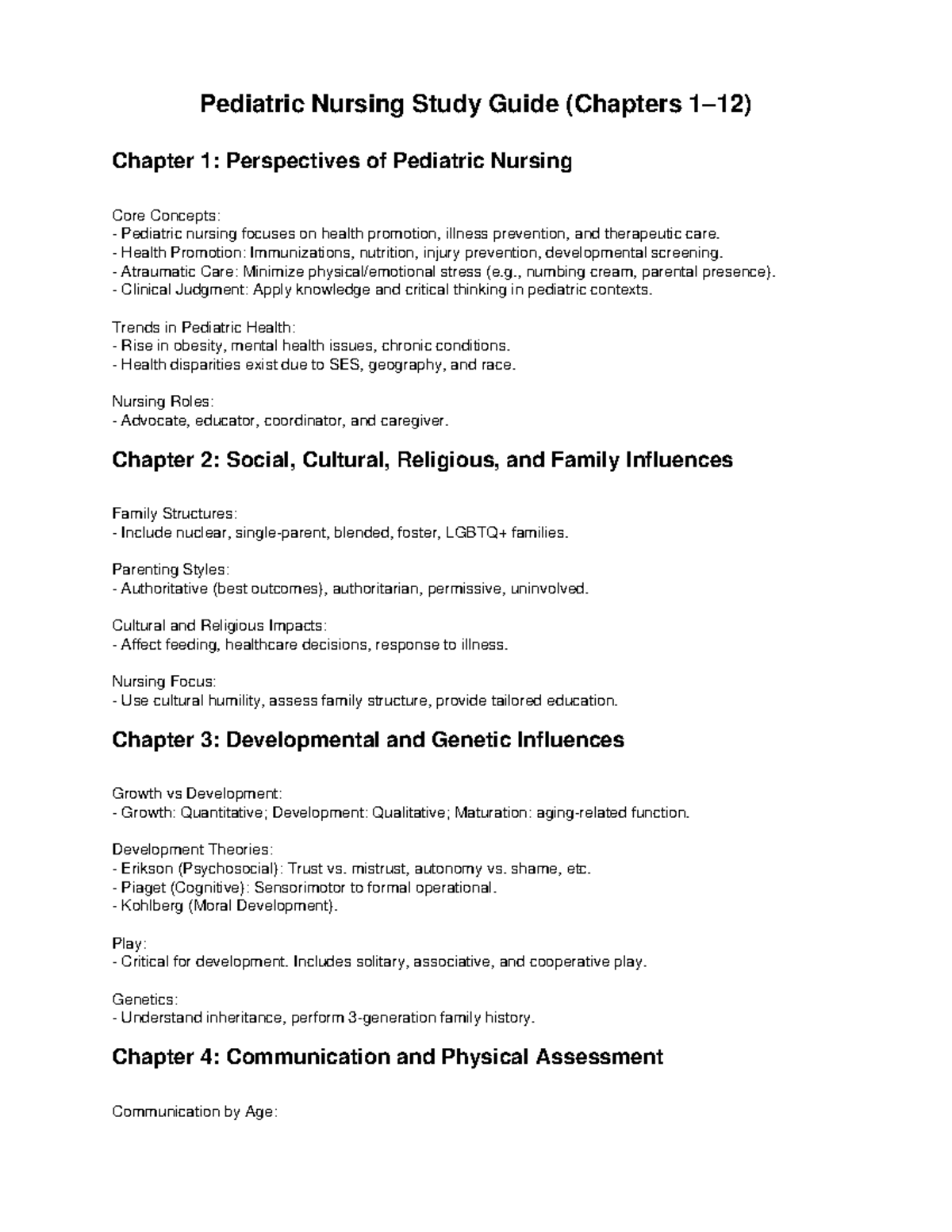 Pediatric Nursing Study Guide (Chapters 1-12) Essentials - Studocu