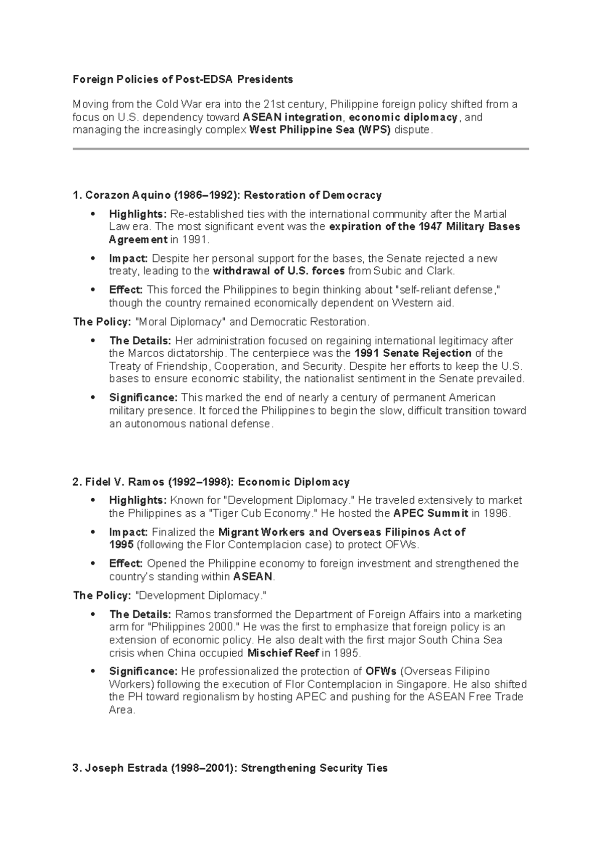 Foreign Policy of Philippine Presidents (1986-Present): A Comprehensive ...