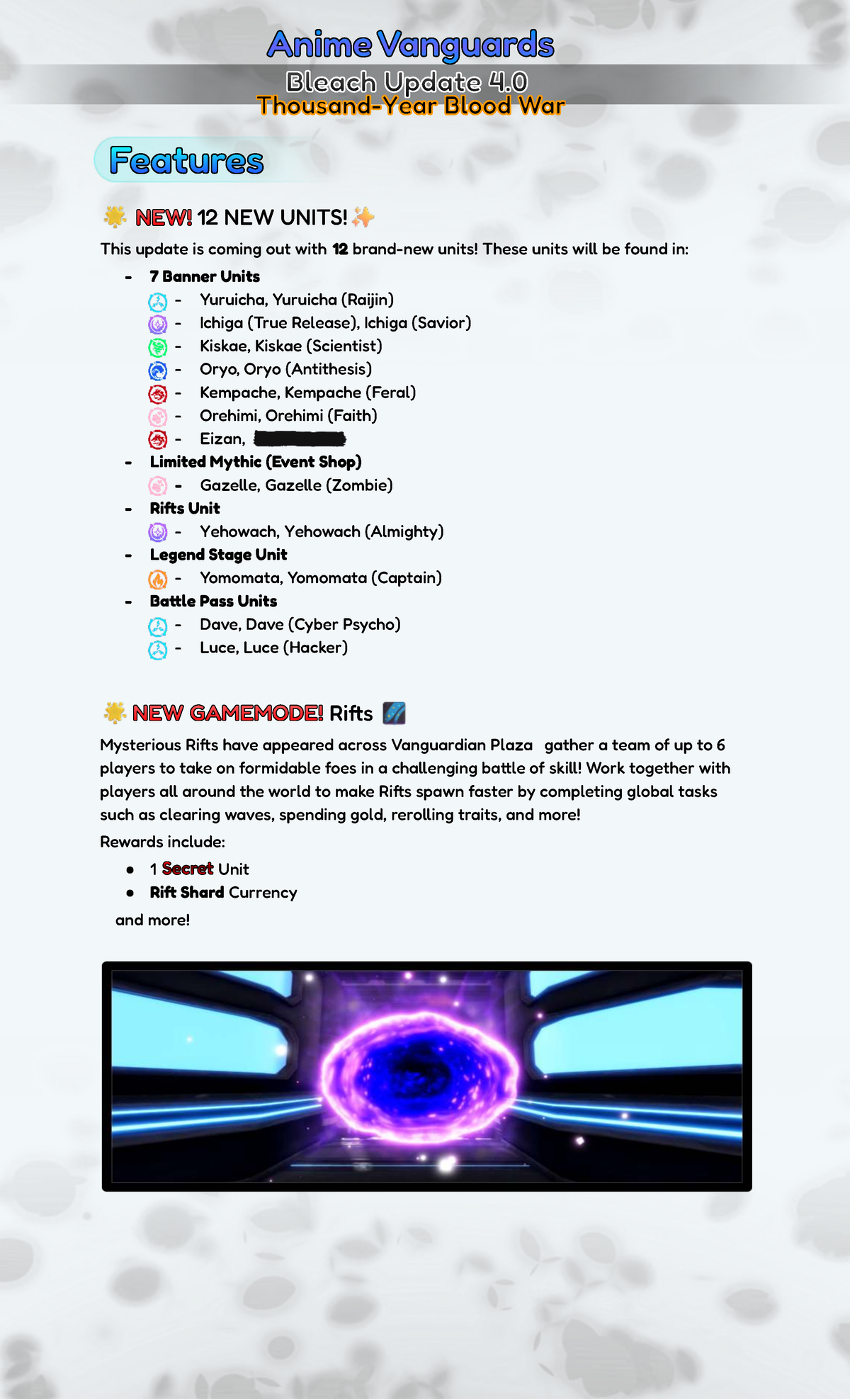 Anime Vanguards - Bleach Update Log (1): 12 New Units & Features - Studocu