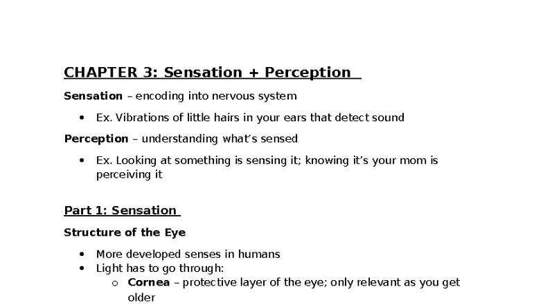 CHAPTER 3: Sensation and Perception Overview of Visual & Auditory ...