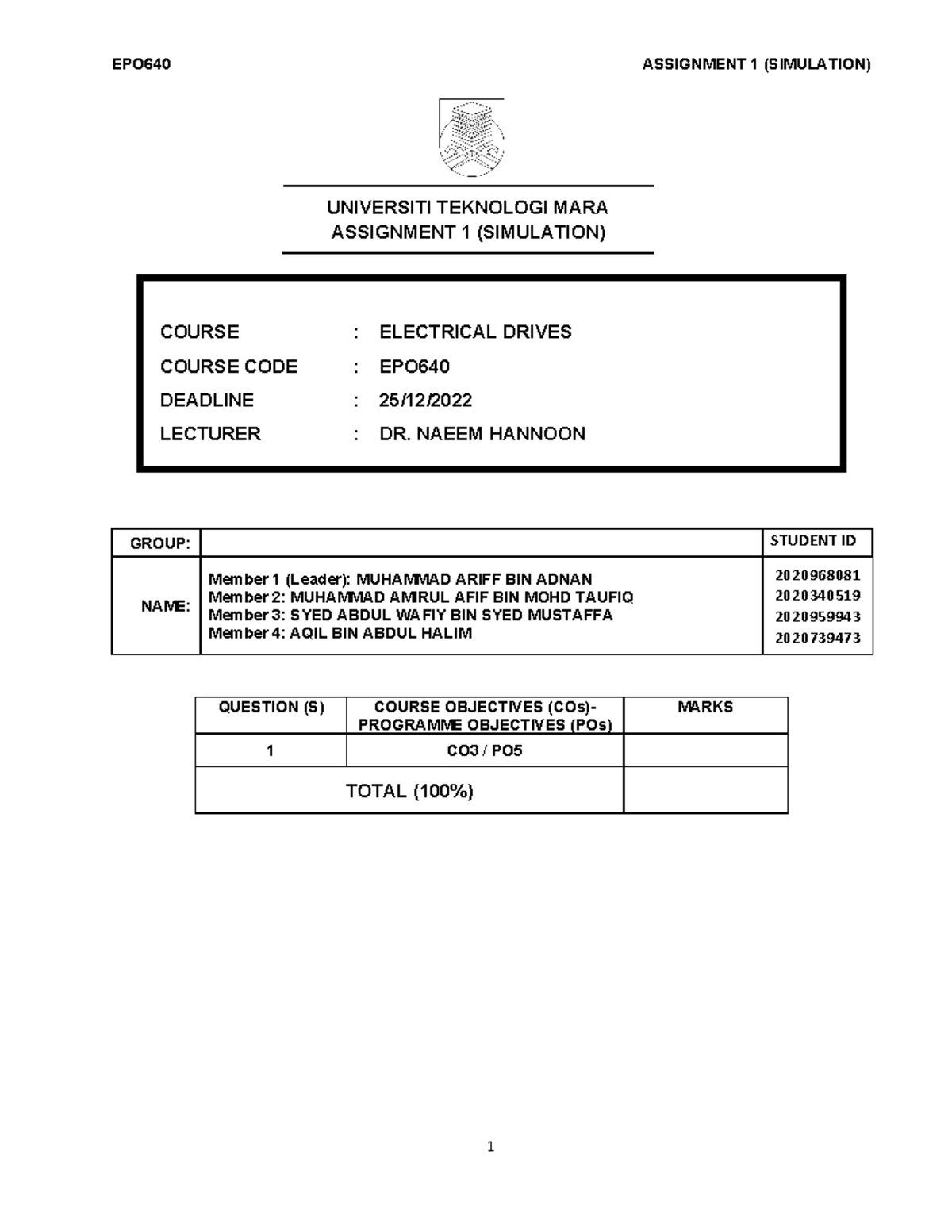 Epo640 Assignment 1 Simulink Model Simulation For Electrical Drives