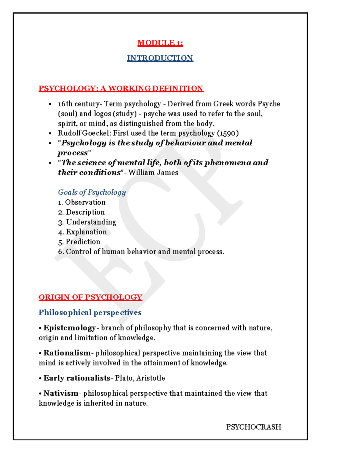Psychology 101 - Semester 1 Module 1: Introduction to Psychology - Studocu