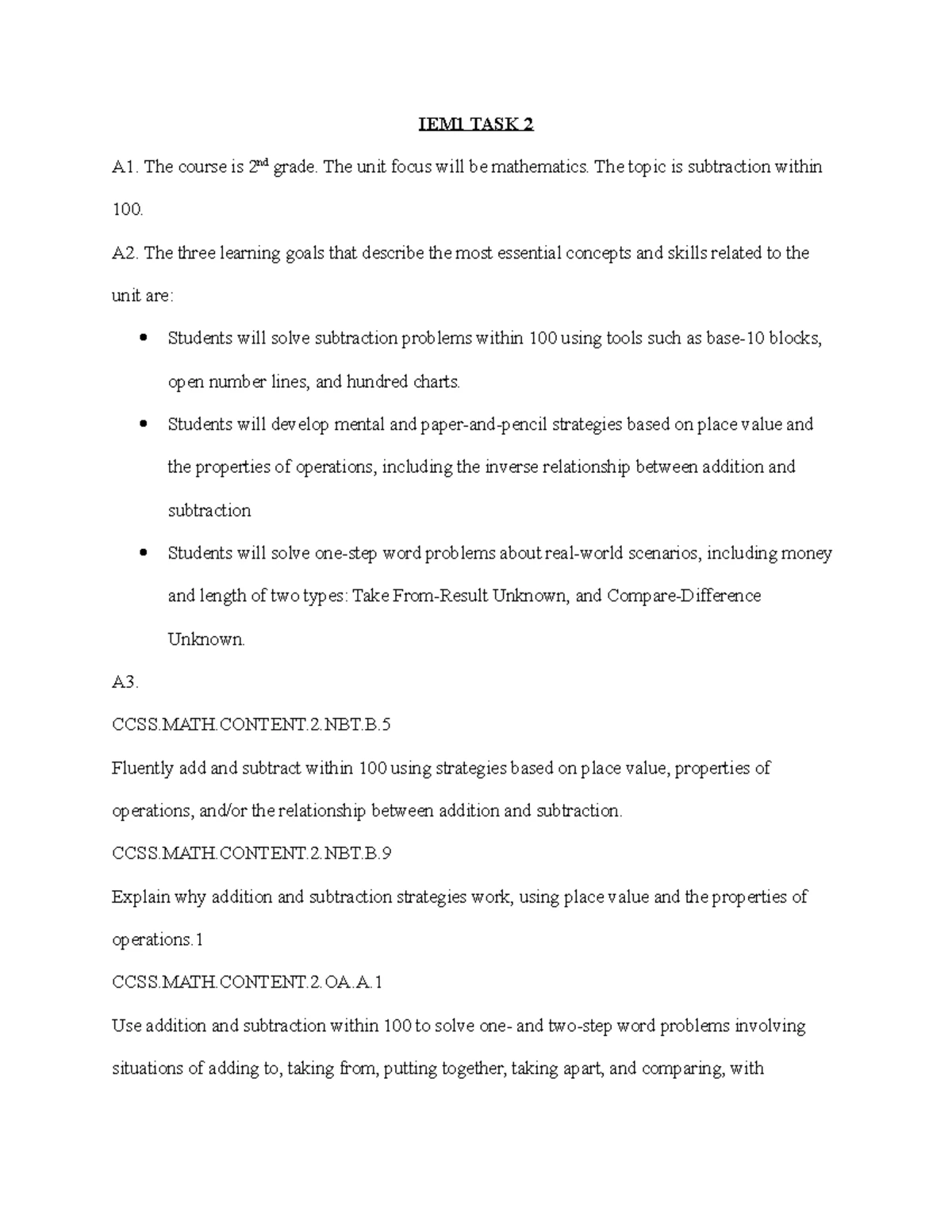 Teacher Work Sample Task 5: Pre and Post-Assessment Analysis - Studocu