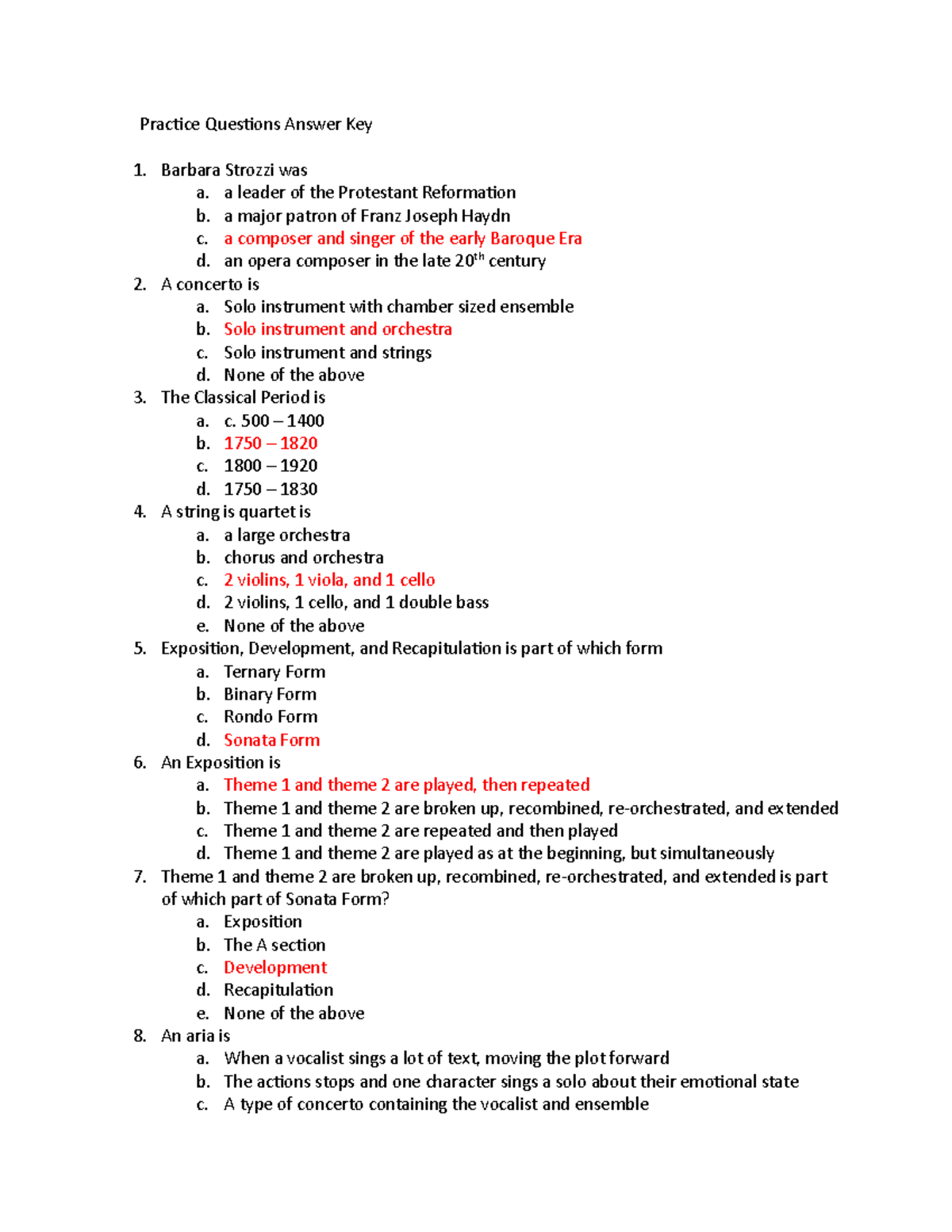 MUSC 1010 Mid-Term 2 Practice Questions Answer Key Revision - Studocu