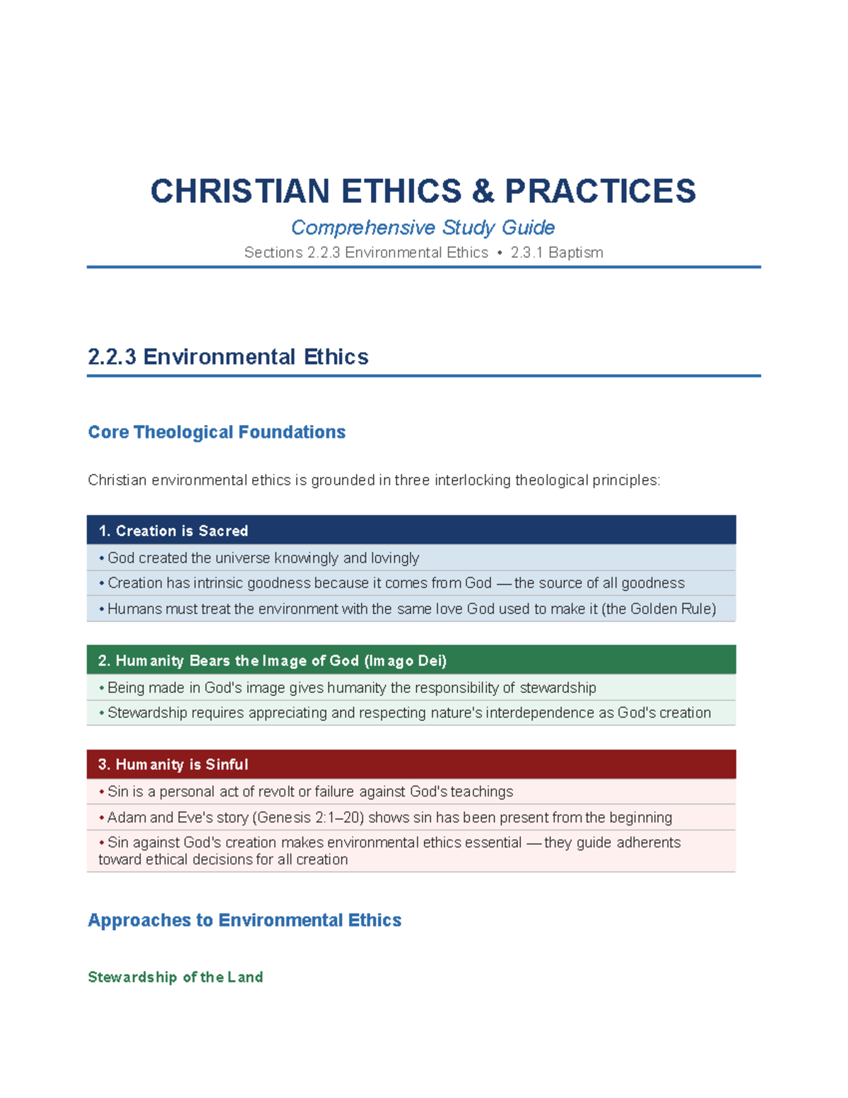 CHRISTIAN ETHICS 101: Comprehensive Study Guide on Environmental Ethics ...