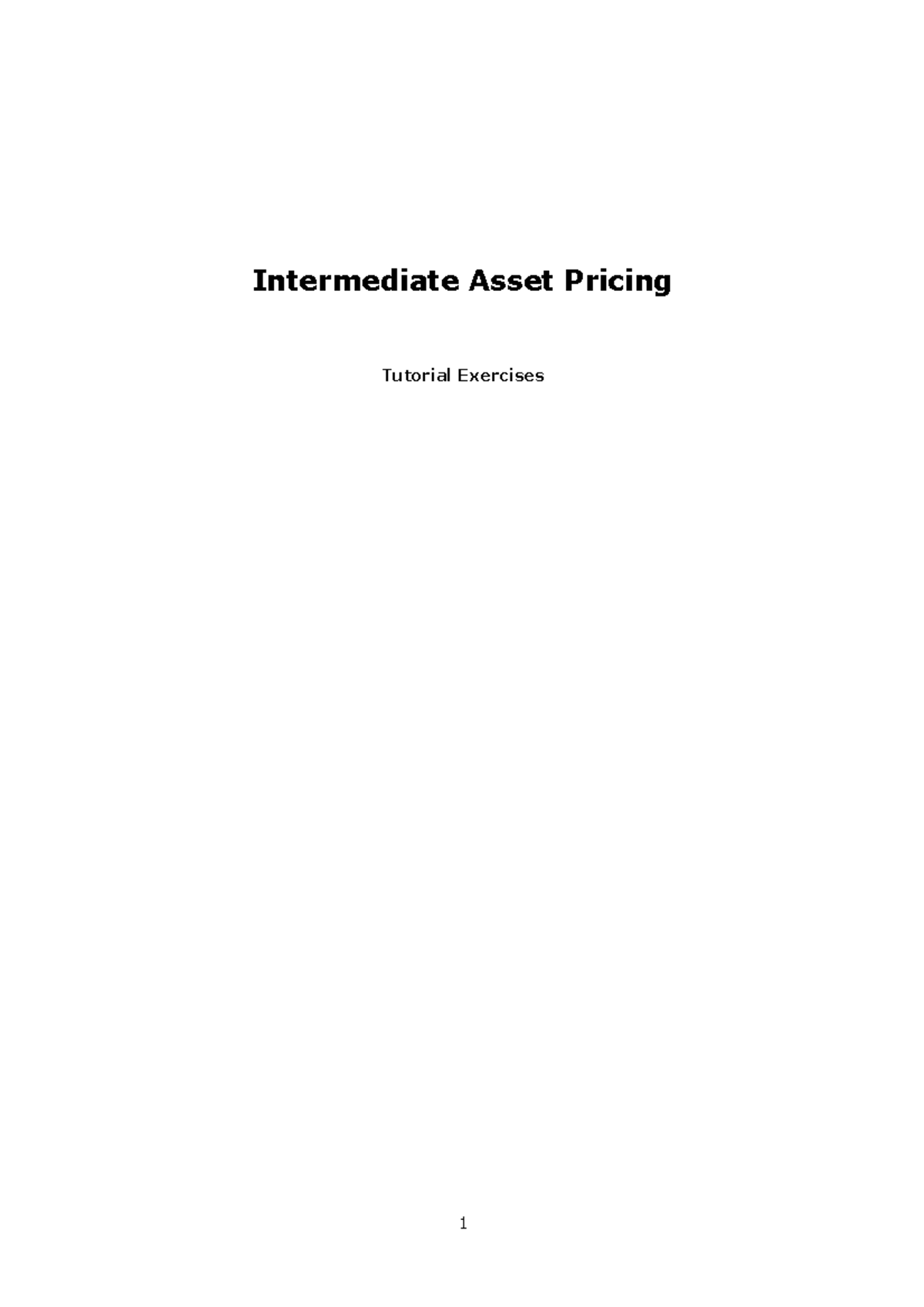Intermediate Asset Pricing Tutorial Exercises - Key Concepts ...