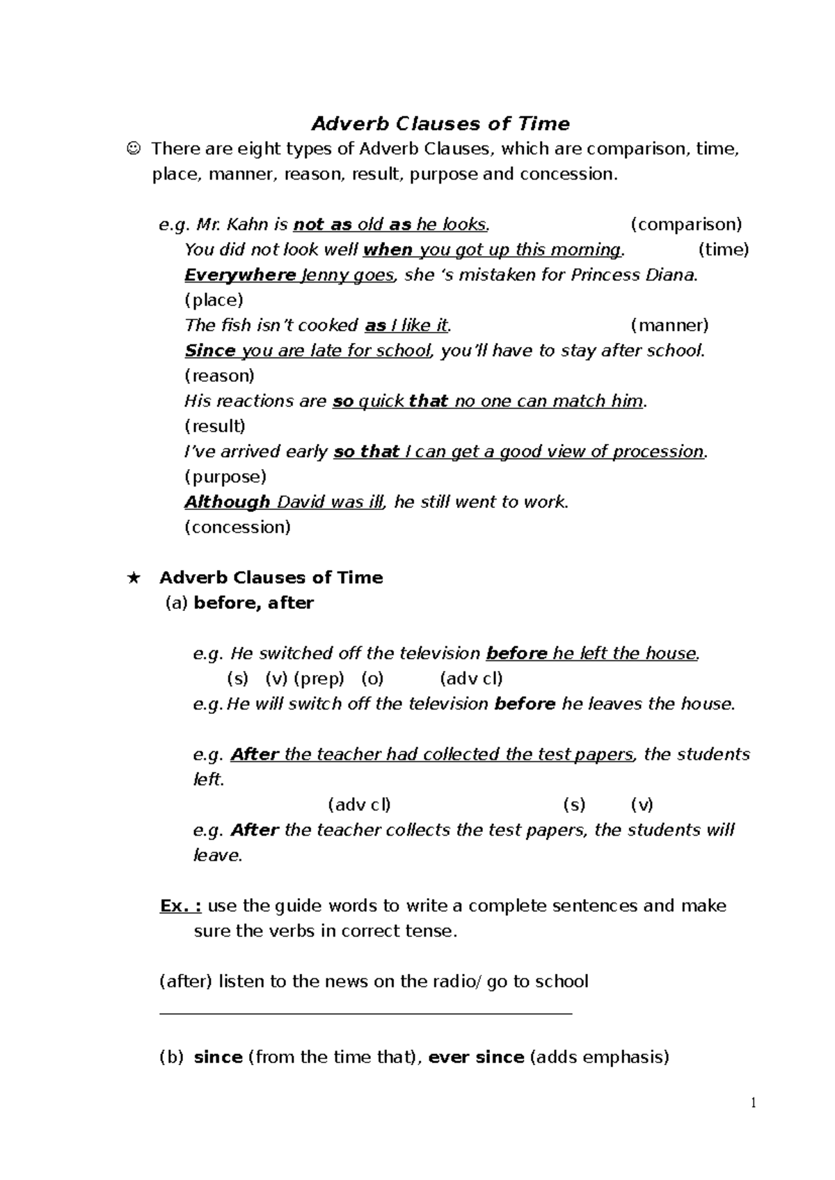 Adverb Clauses of Time: Understanding and Exercises - Studocu