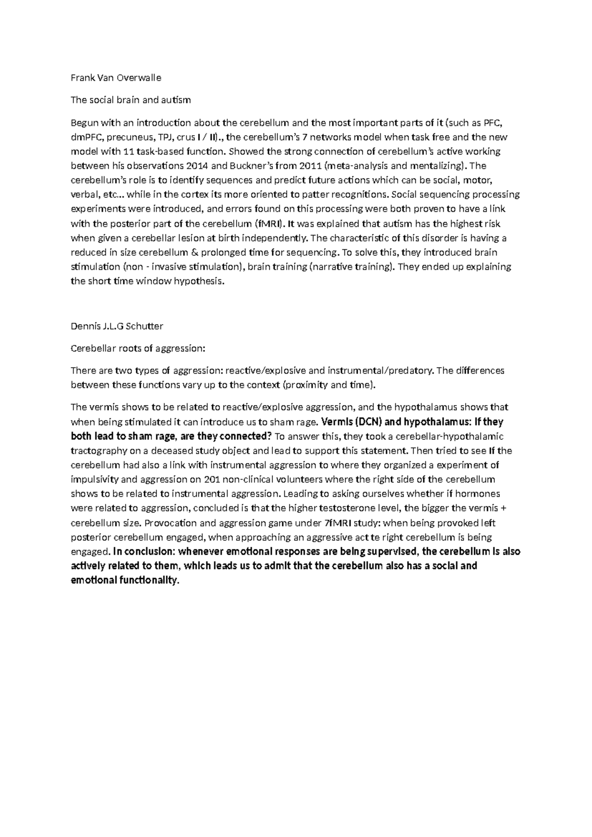 Symposium on Cerebellum: Insights into Social Brain & Autism - Studocu