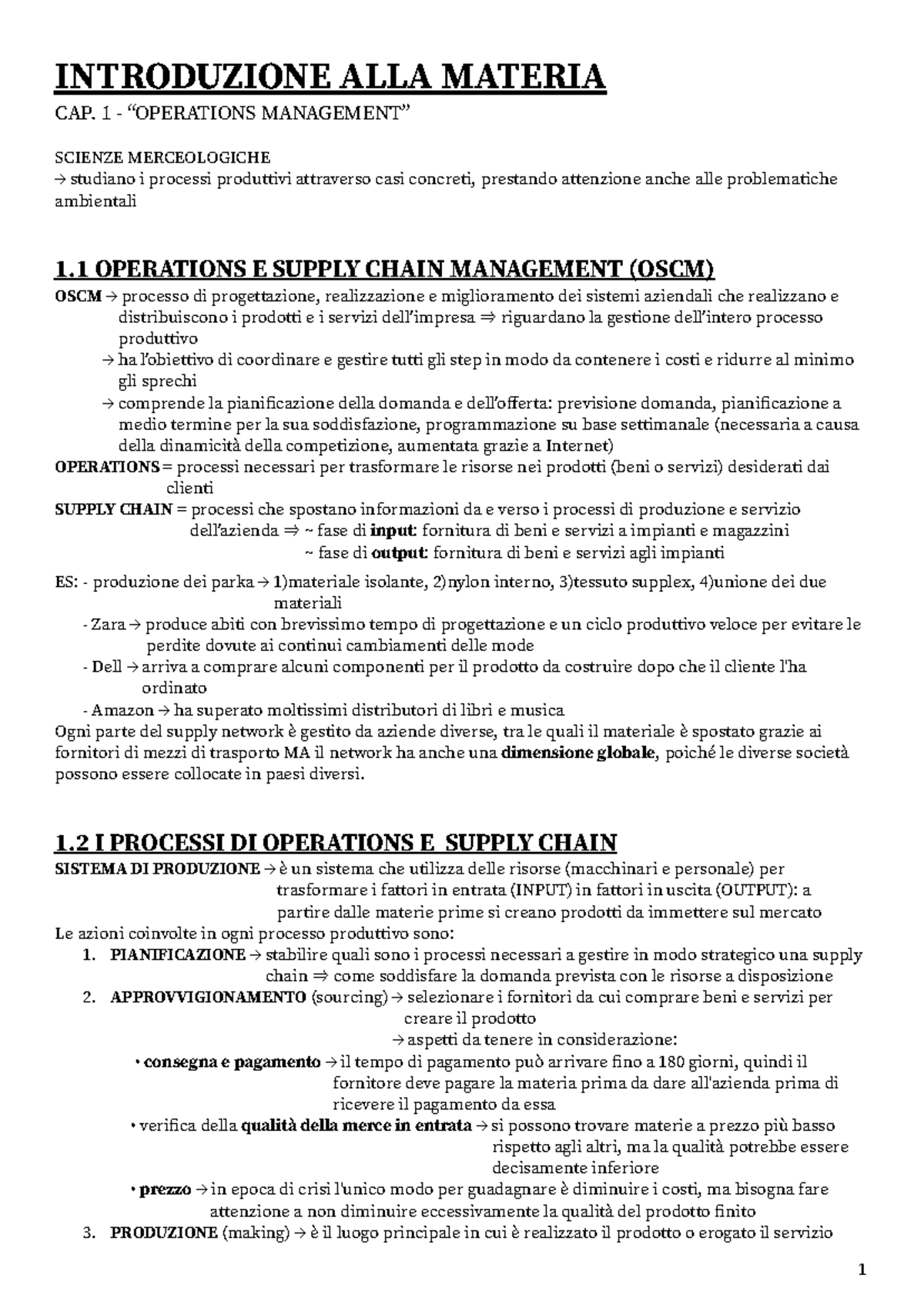 Introduzione alle Scienze Merceologiche: Capitolo 1 - Operations e ...