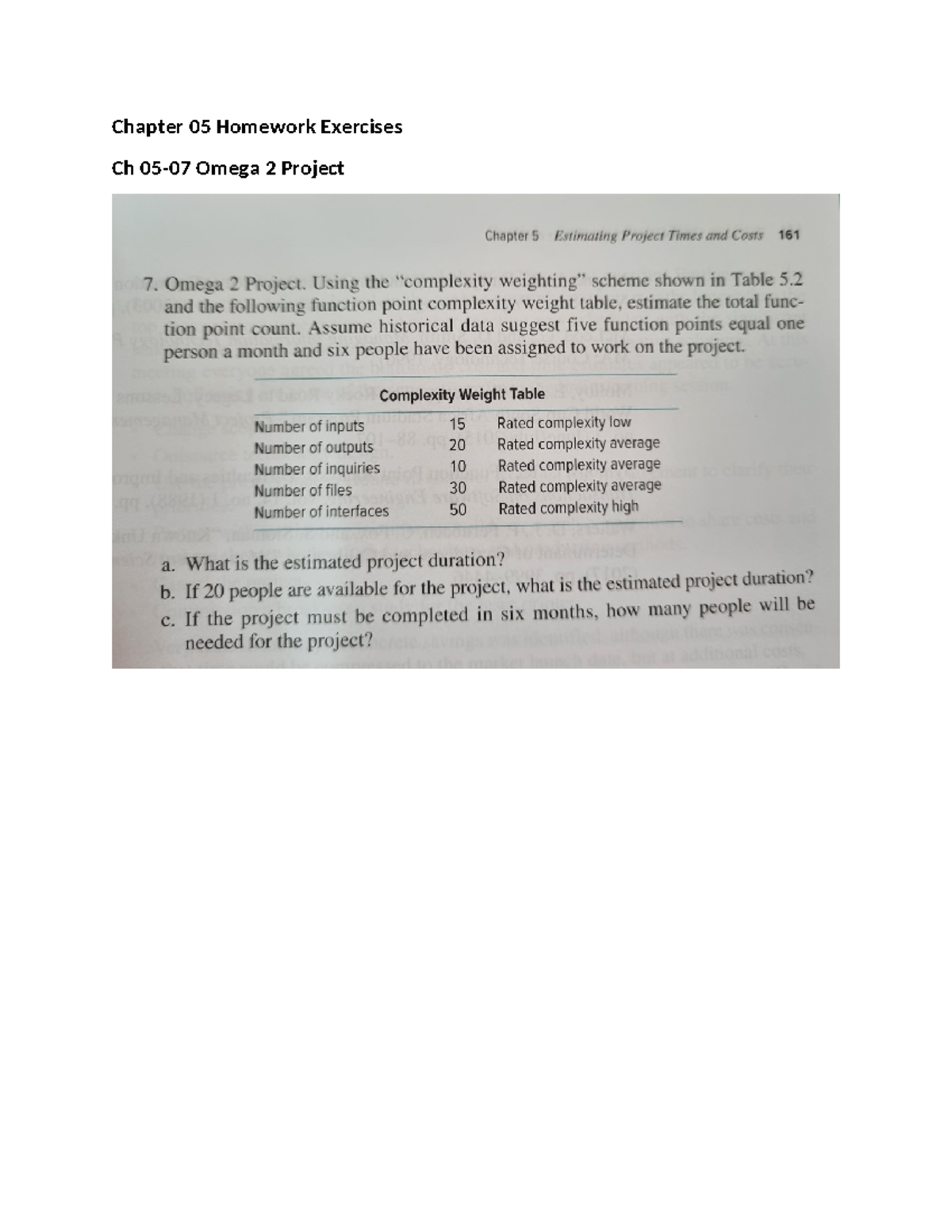 Chapter 05 Homework Exercises: Estimating Project Times & Costs - Studocu