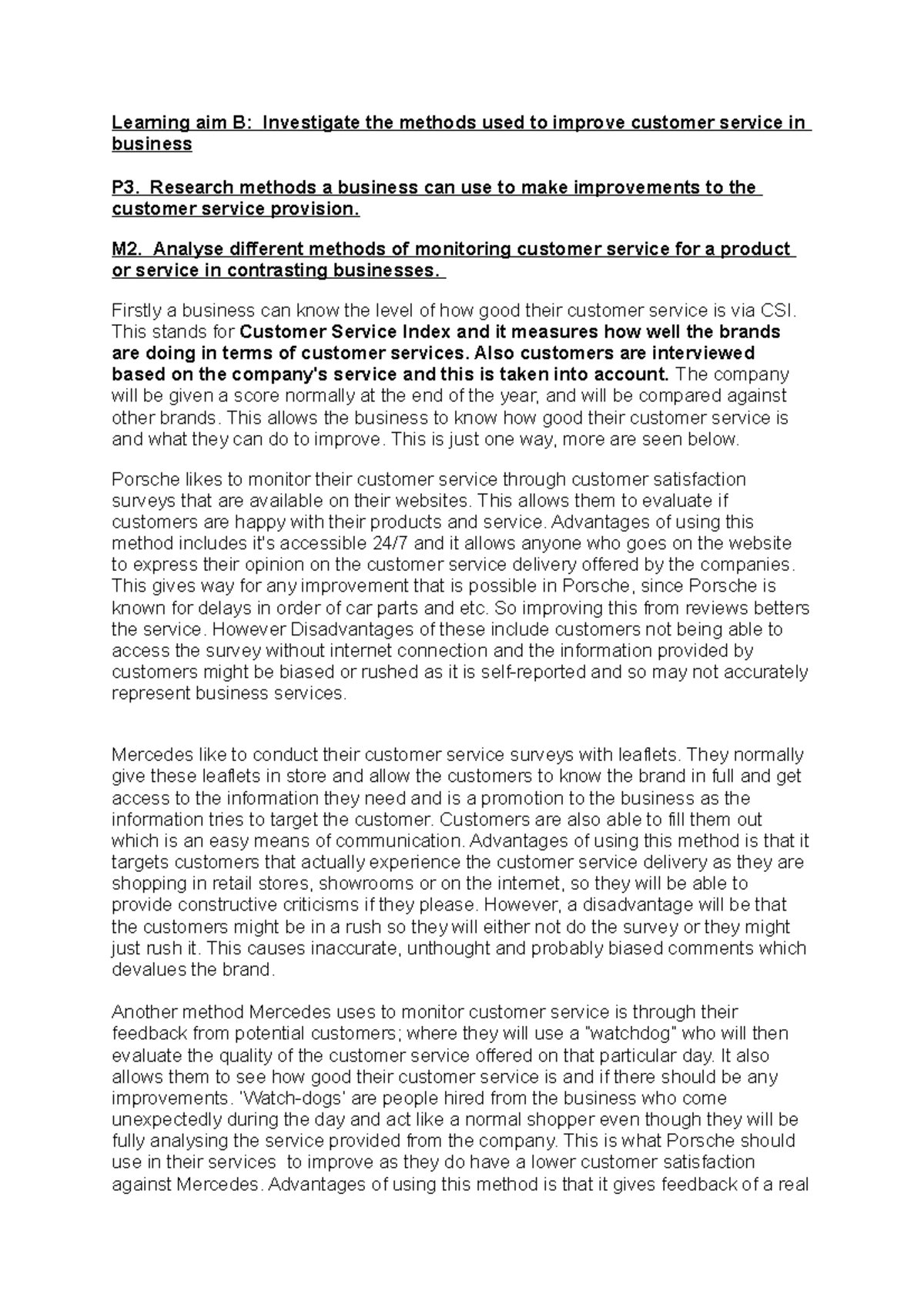 Improving Customer Service in Business: Unit 14 Learning Aim B Analysis ...