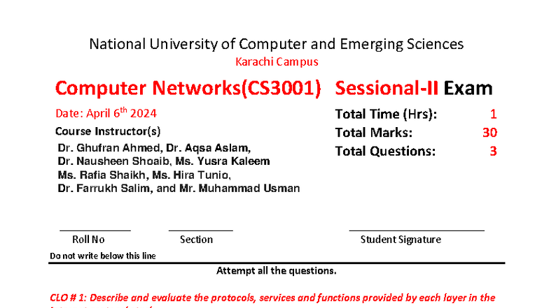 CS3001 Midterm Exam Paper - Computer Networks (Spring 2024) - Studocu