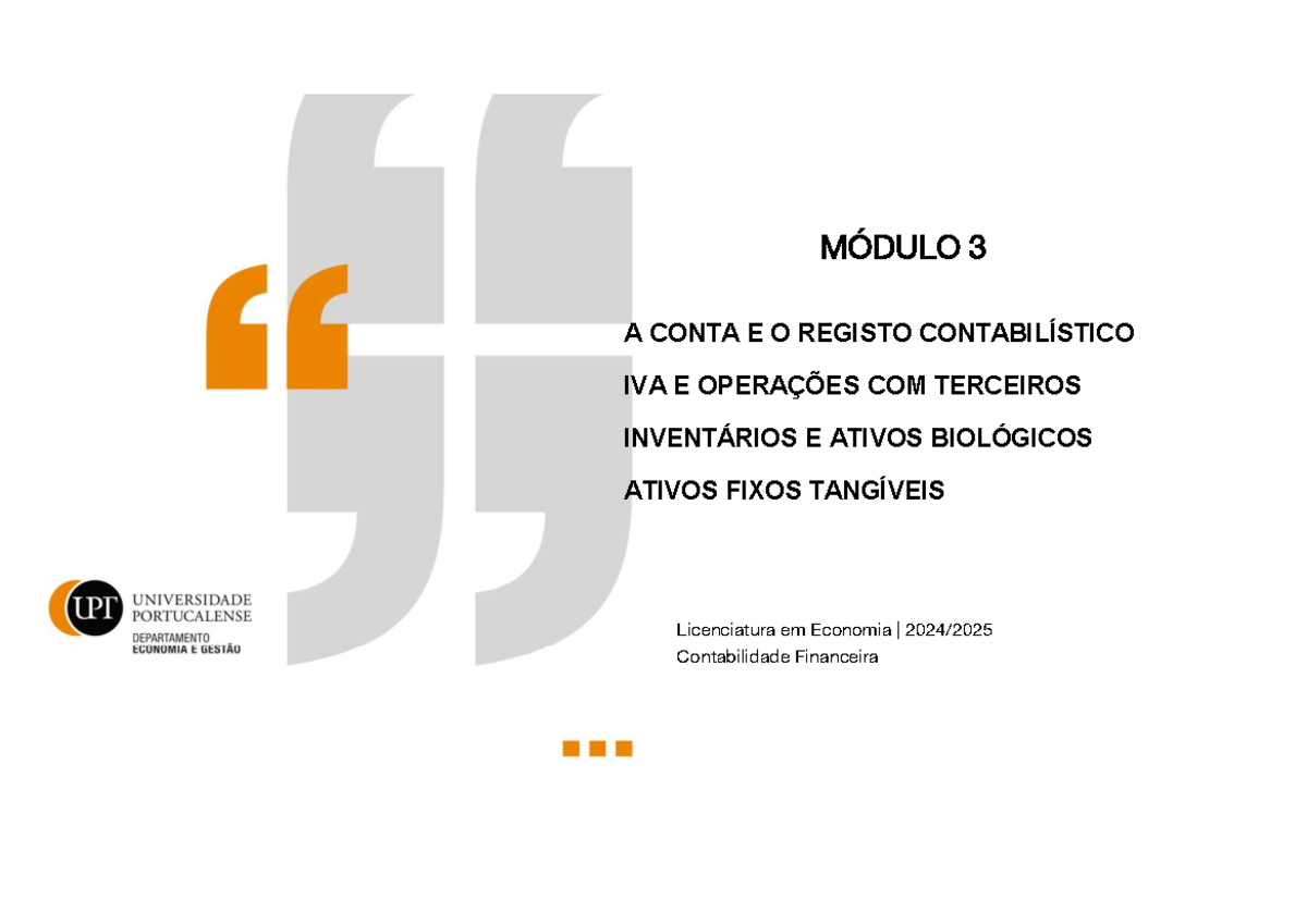 Módulo 3: Contabilidade e Registo de IVA, Inventários e Ativos - Lic ...