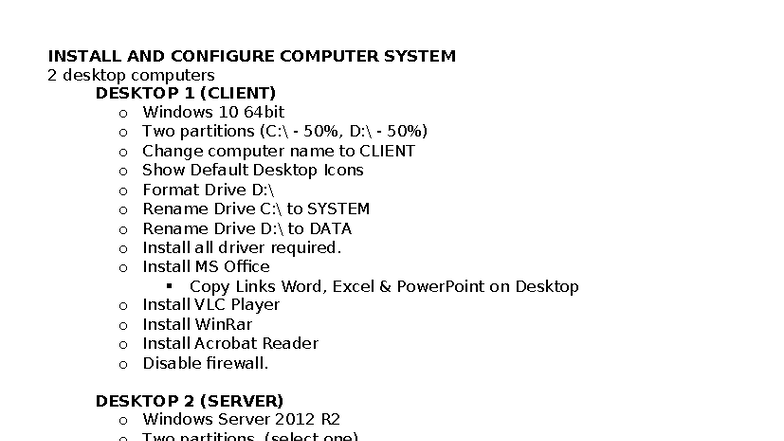 INSTALL AND CONFIGURE COMPUTER SYSTEM 2: Desktop & Network Setup Guide ...