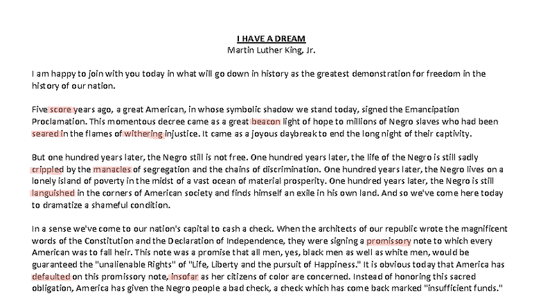I Have a Dream Speech Analysis - MLK Jr. 2023 - Studocu