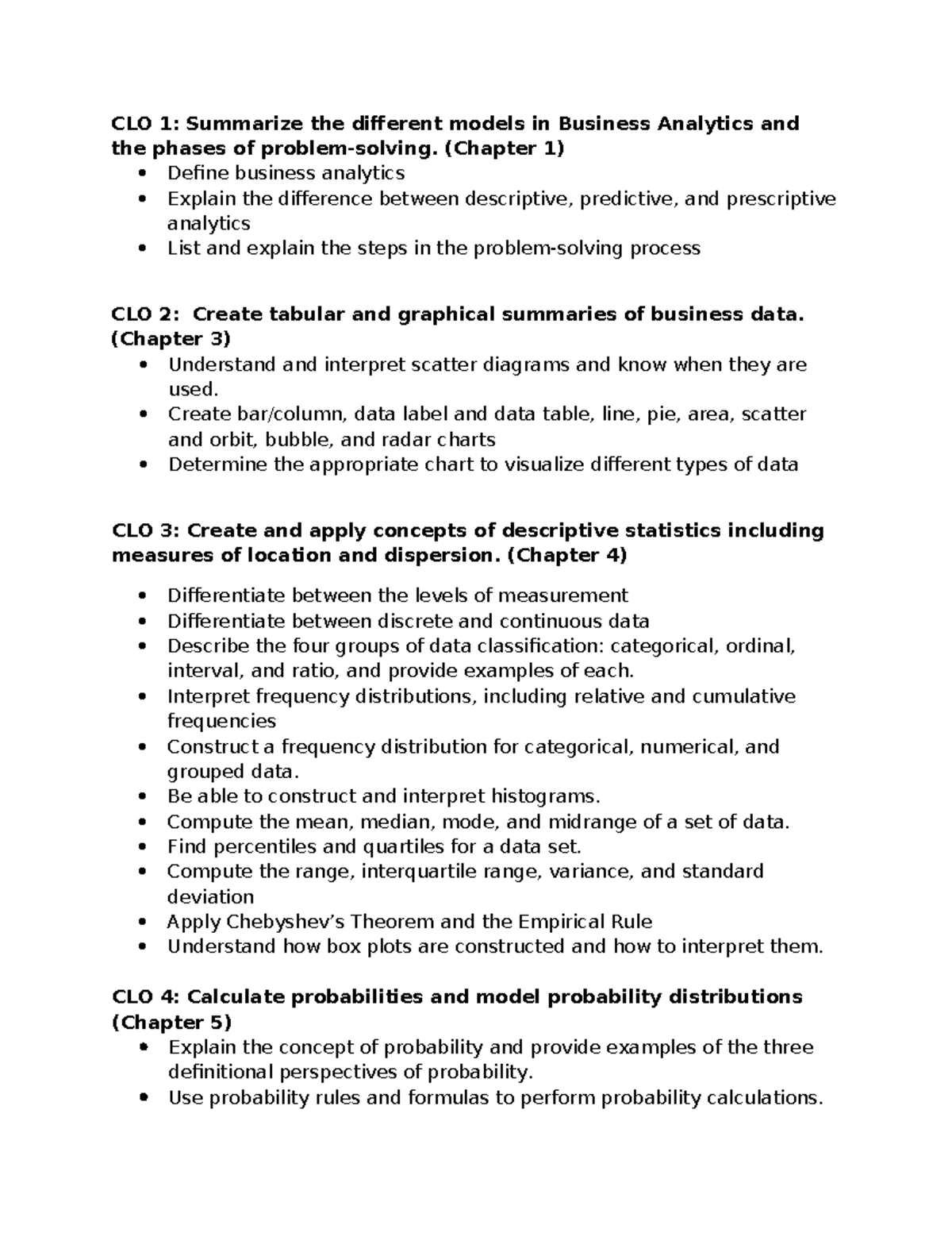 Business Analytics Overview: Models, Statistics, and Probability (CLO ...