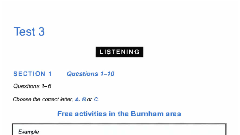 Test 3 Listening Questions - Sample Test for Language Course - Studocu