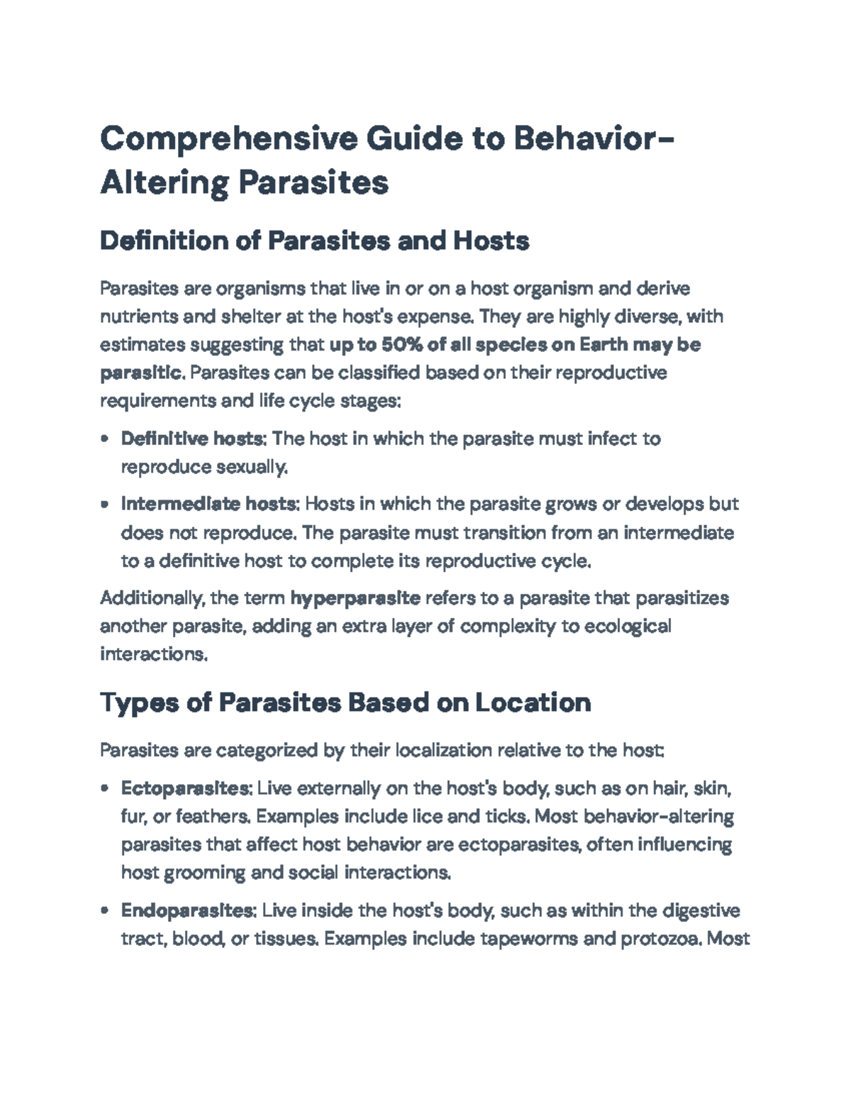 Comprehensive Overview of Parasites Altering Host Behavior (BIO 101 ...