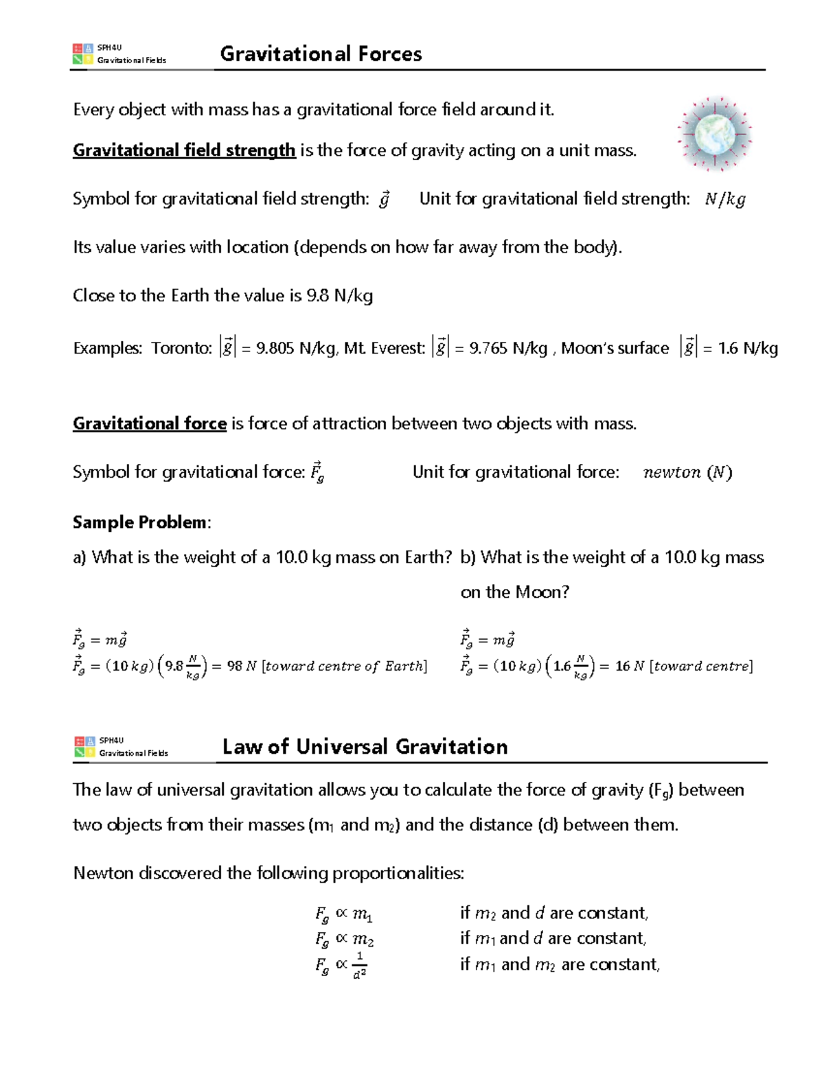 SPH4U - Unit 4 Lesson on Gravitational Fields: Concepts & Examples ...