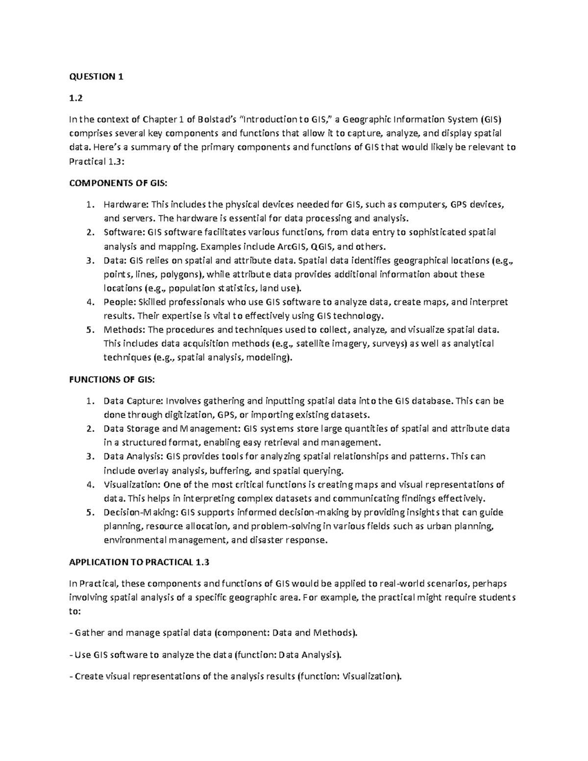 GGH2603 - Chapter 1 Summary: Key Components & Functions of GIS - Studocu