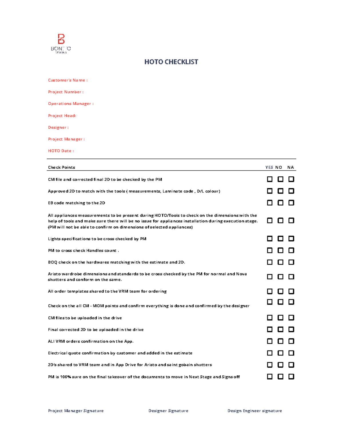 HOTO Checklist for Project Management: Final Review and Confirmations ...
