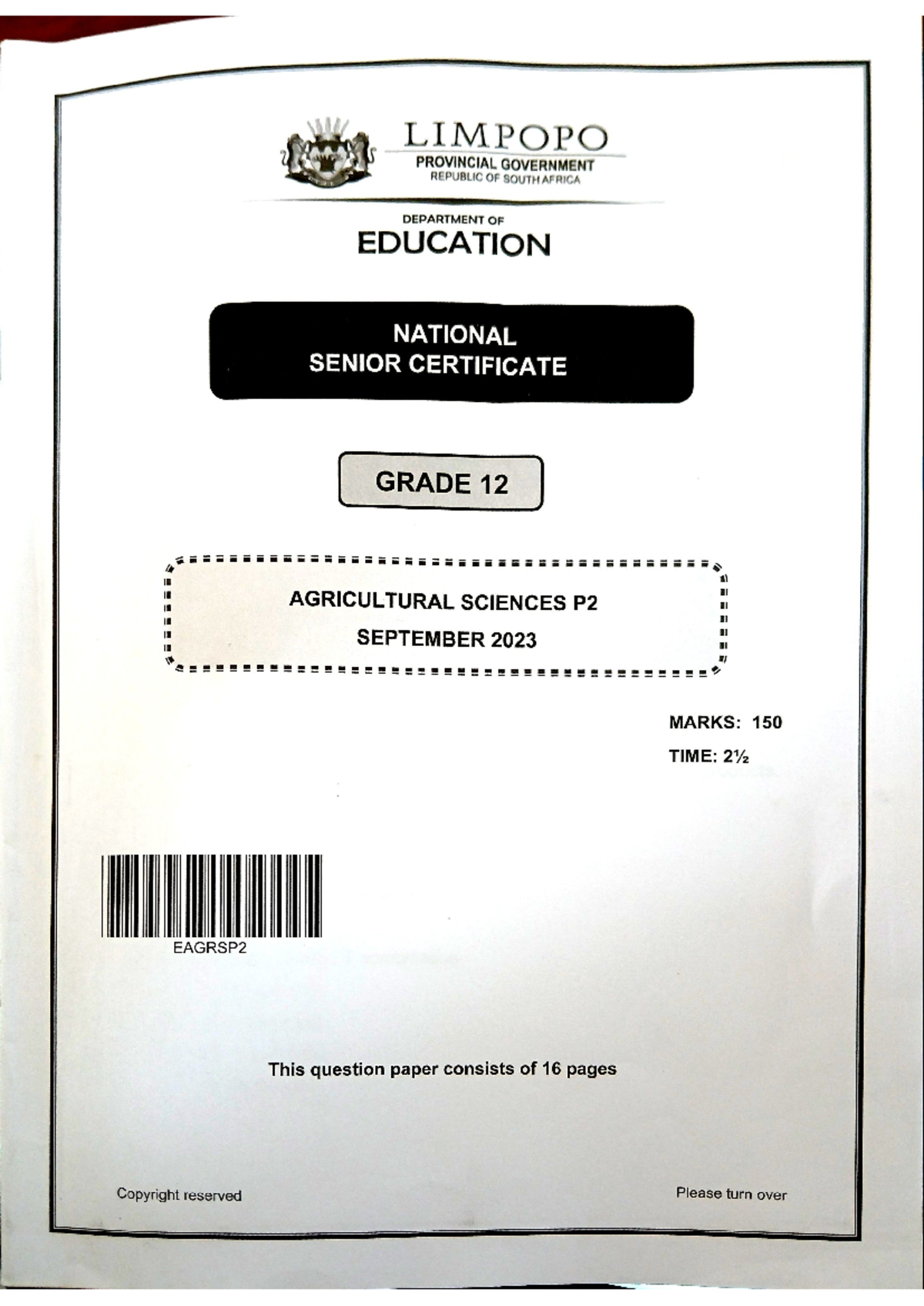 Agricultural Sciences P2 NSC 2023 September Exam Question Paper - Studocu