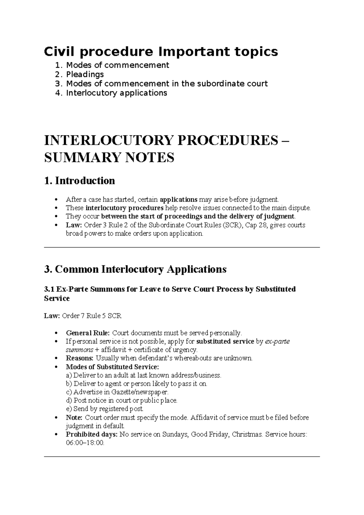 Civil Procedure (CP) Interlocutory Procedures Summary Notes - Studocu