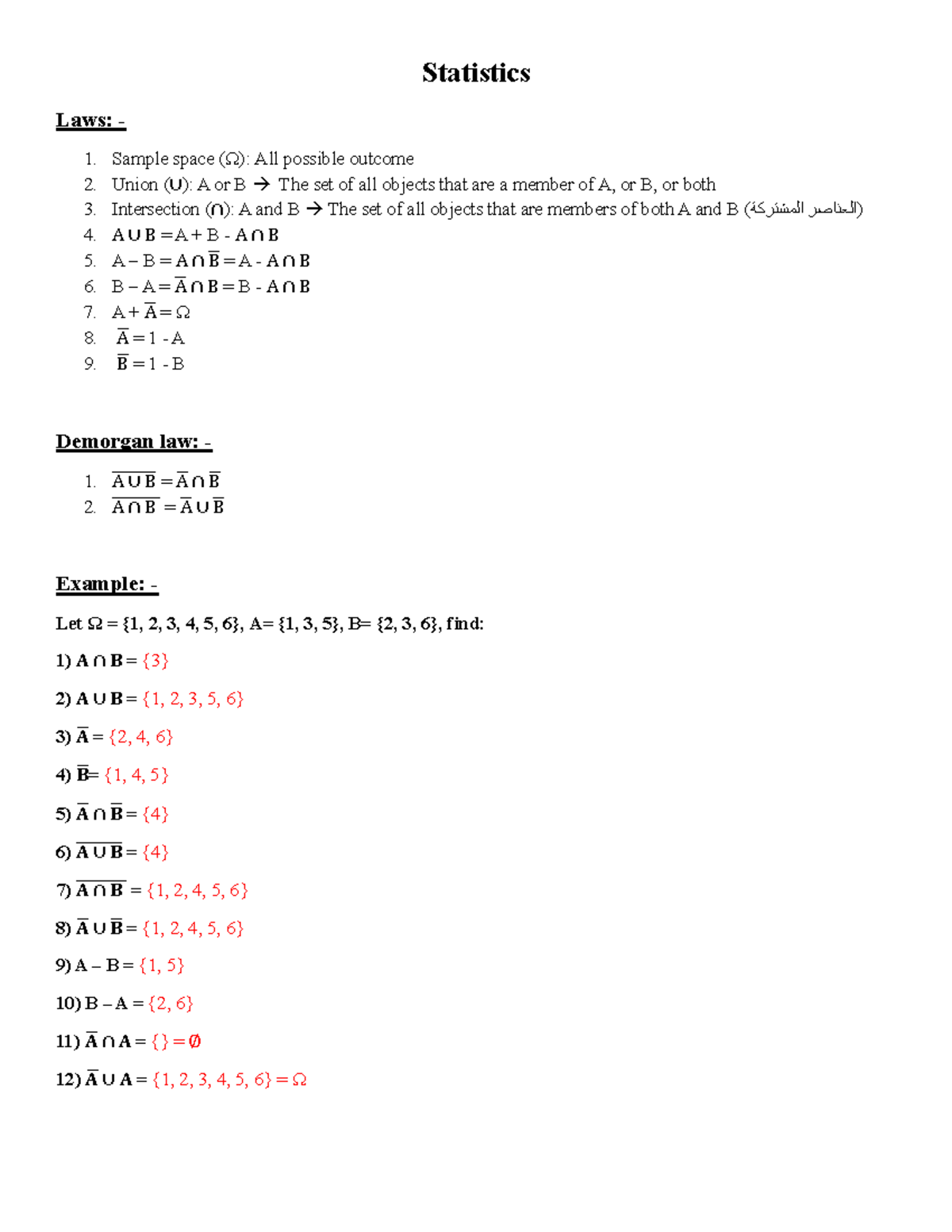 Statistics Laws Summary #2: Key Concepts and Examples - Studocu