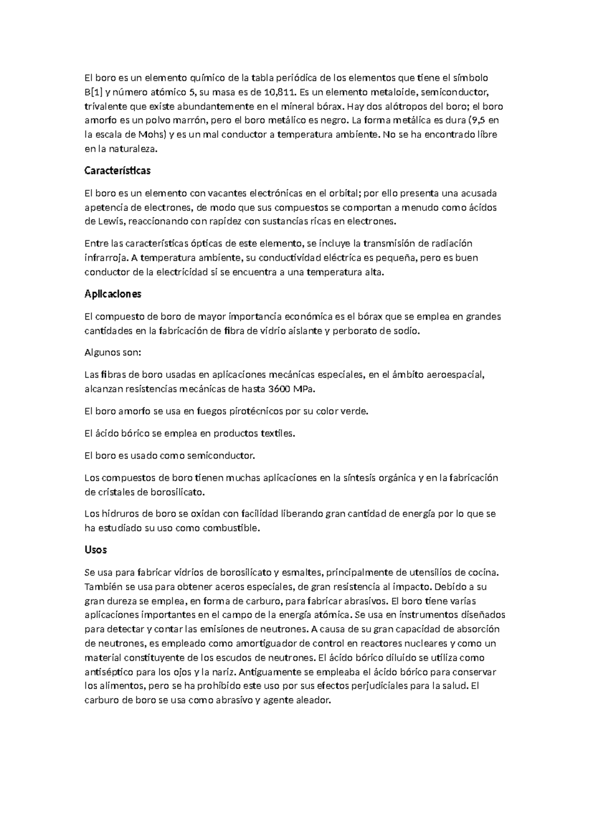 Boro Química: Características, Aplicaciones y Usos del Elemento - Studocu