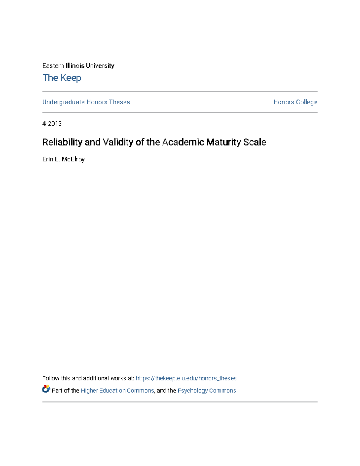 Reliability and Validity of the Academic Maturity Scale (PSY 4990 ...