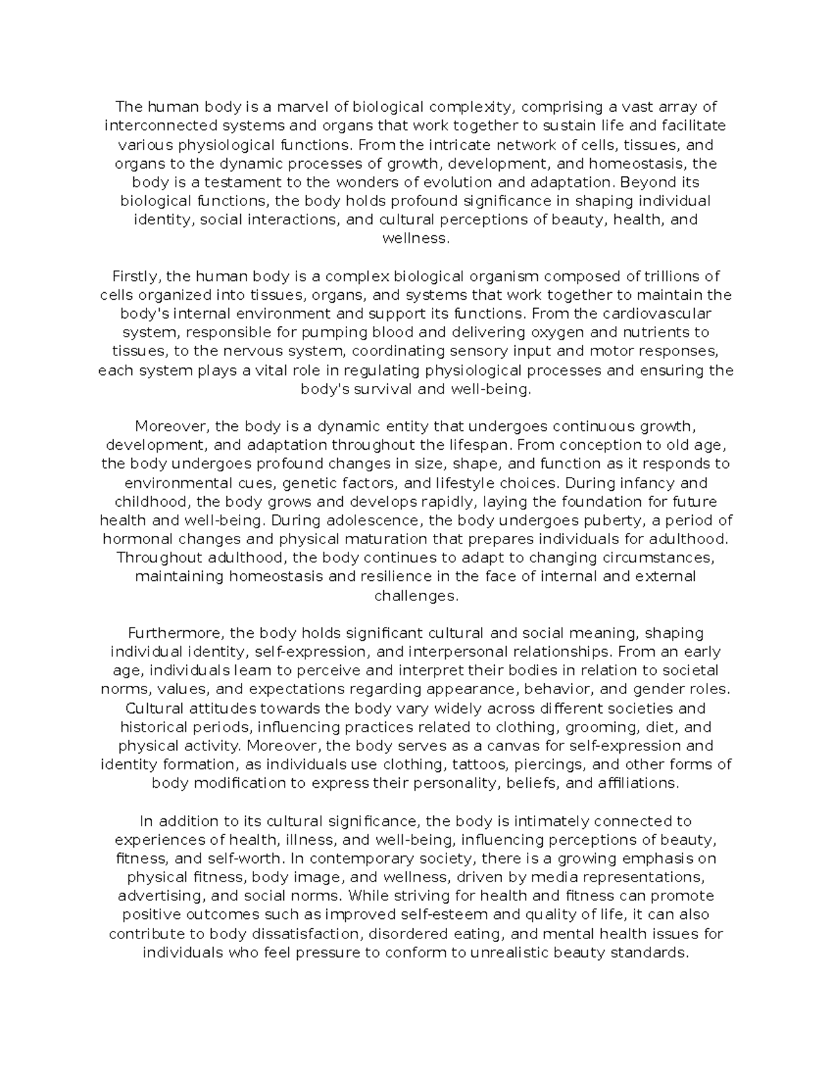Body essay - body - The human body is a marvel of biological complexity ...