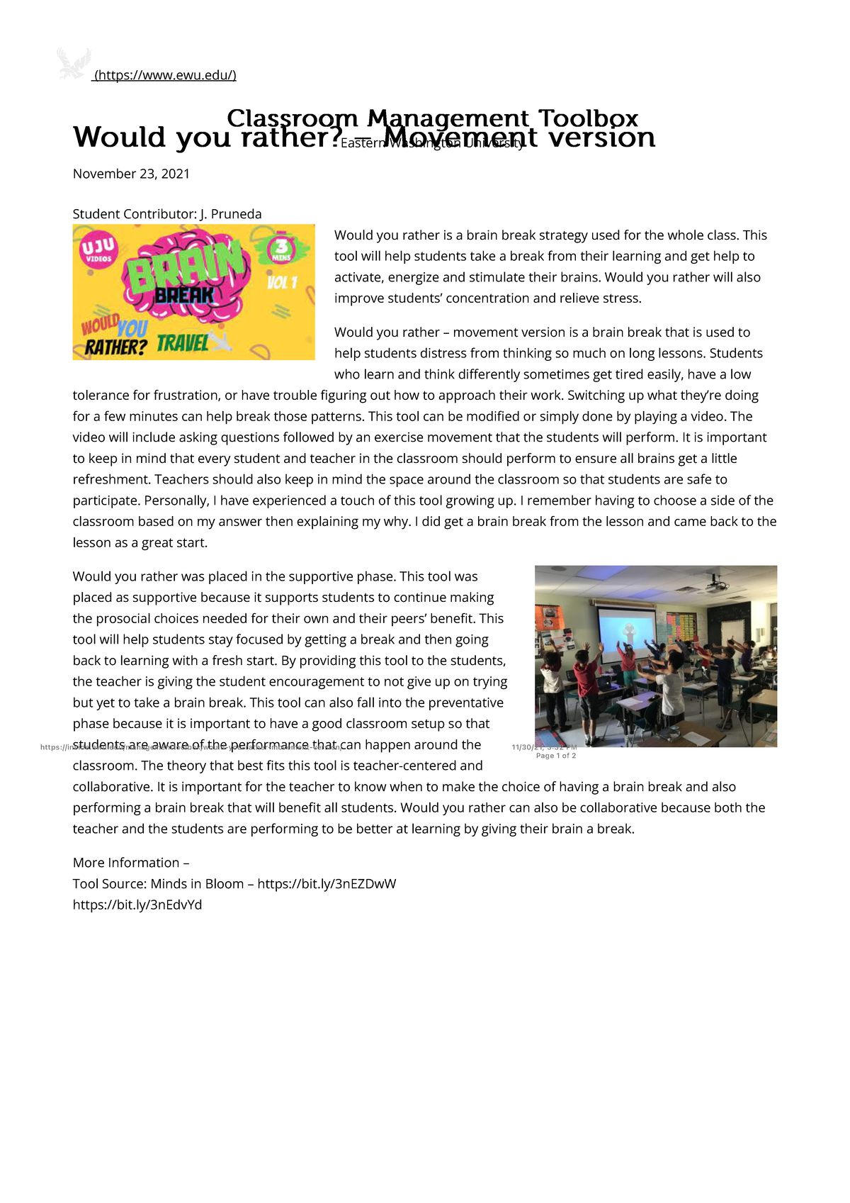 Would you rather – Movement version - !"#$$%&'(()))+),+-,(. Classroom ...