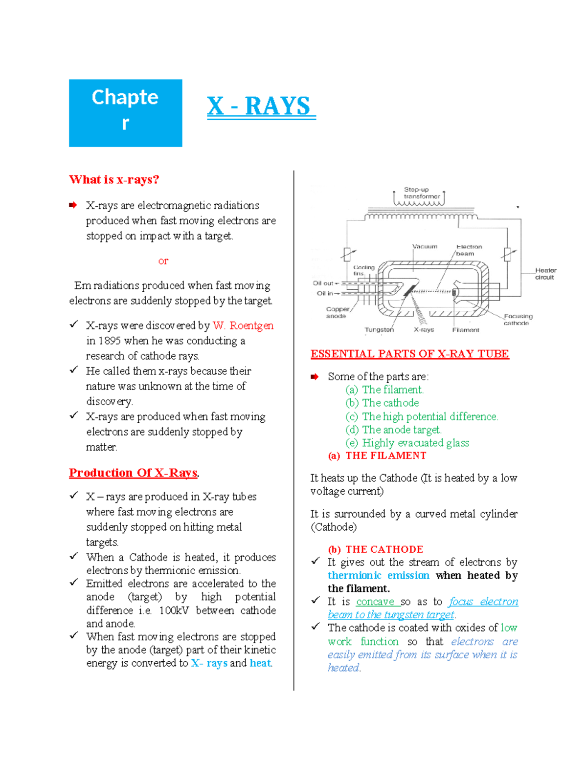 X-RAYS: Comprehensive Notes and Concepts for Physics 101 - Studocu