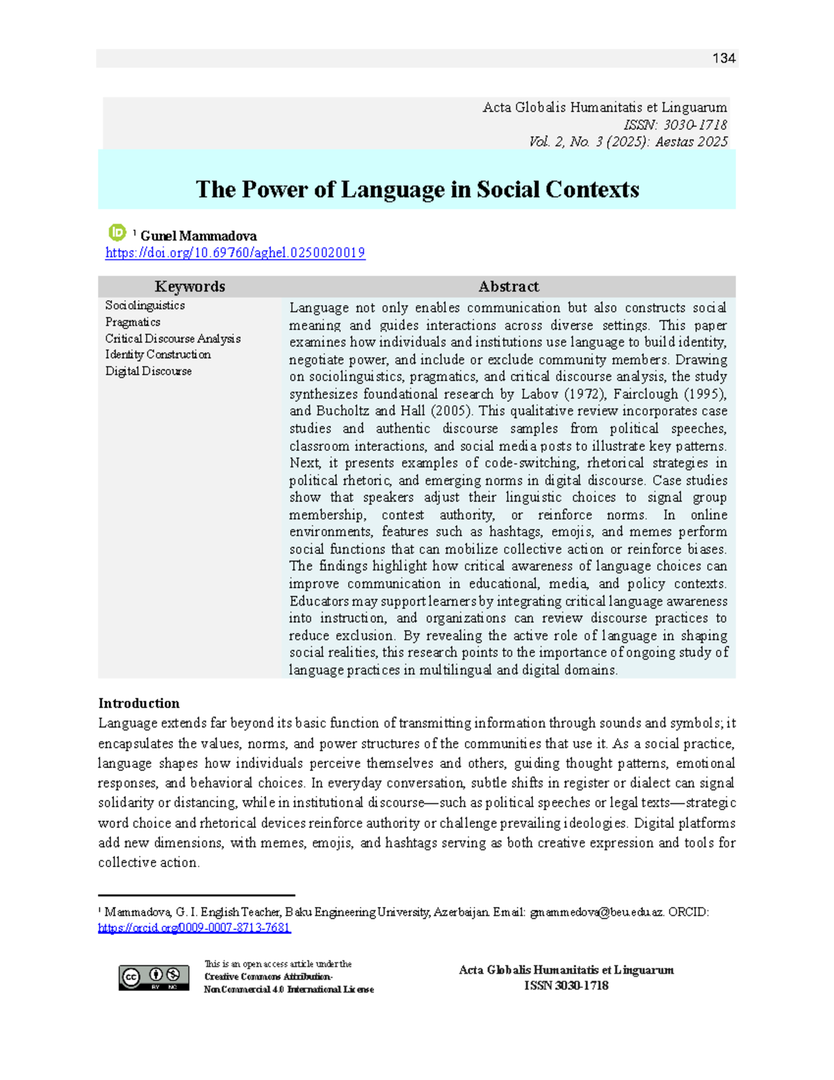 134 Sociolinguistics: The Power of Language in Social Contexts - Studocu