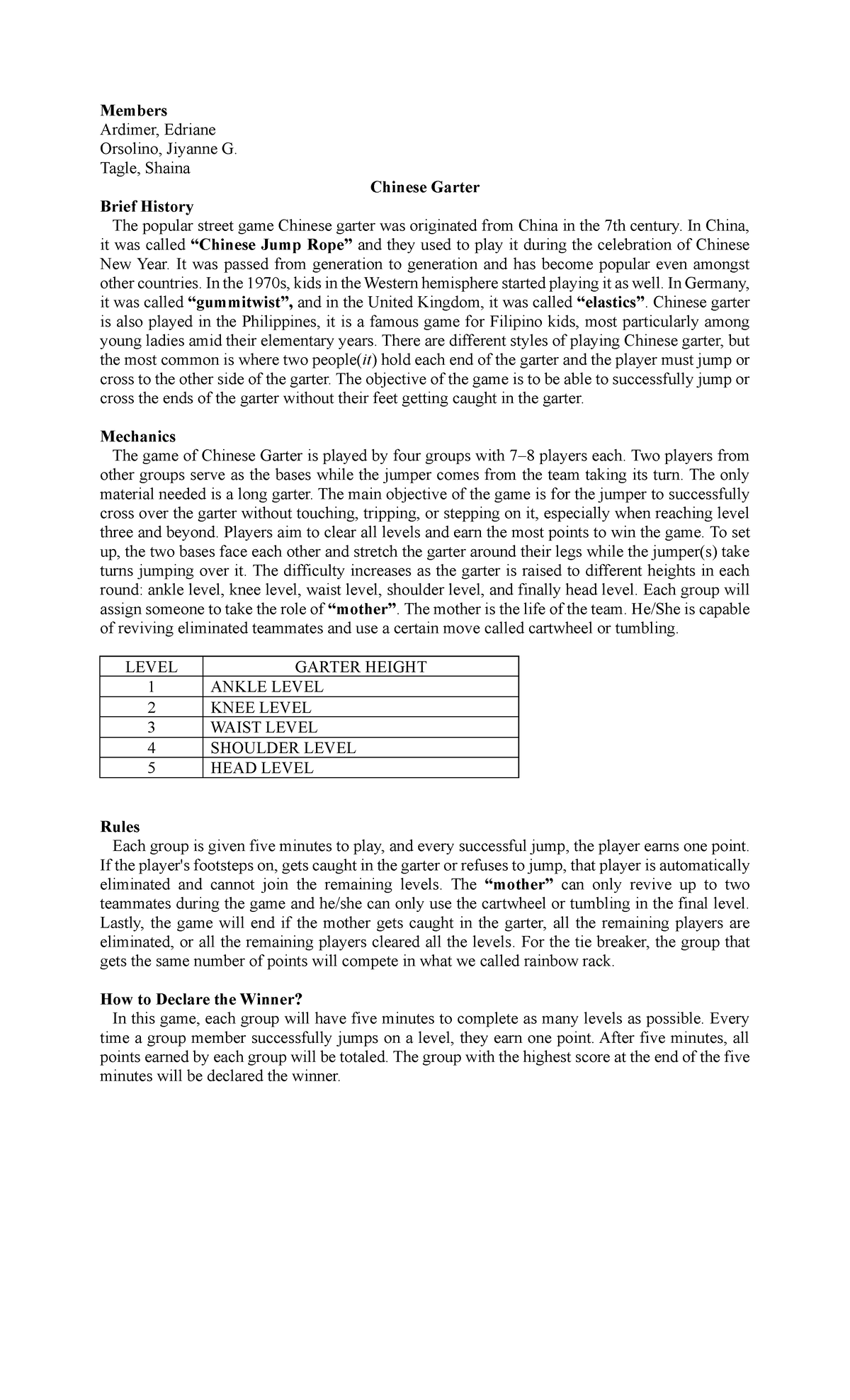 Chinese Garter Game Mechanics and History Overview - Studocu