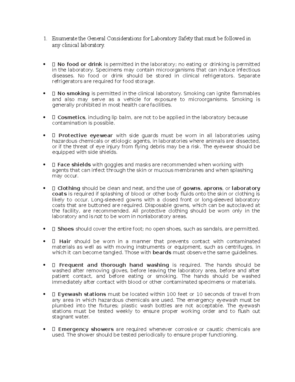 Laboratory Safety - 1. Enumerate the General Considerations for ...