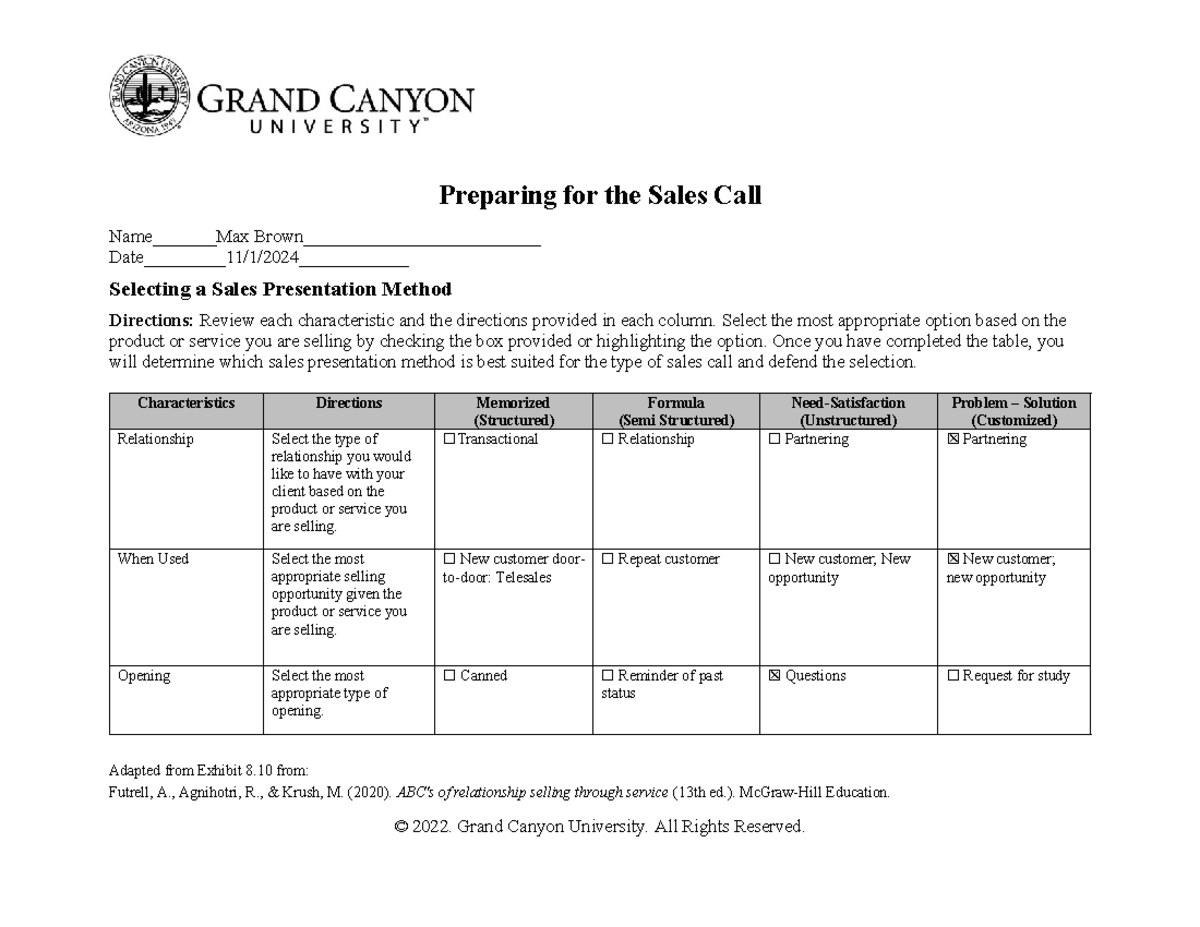 BUS 332 RS T5 Sales Call Preparation and Strategy Guide - Studocu