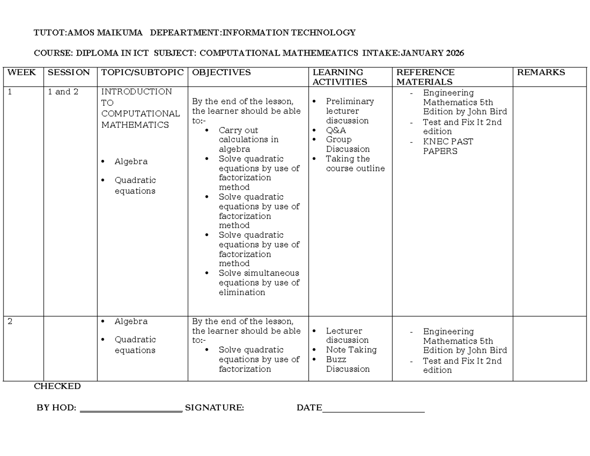 Computational Mathematics Notes for Diploma in ICT (January 2026) - Studocu