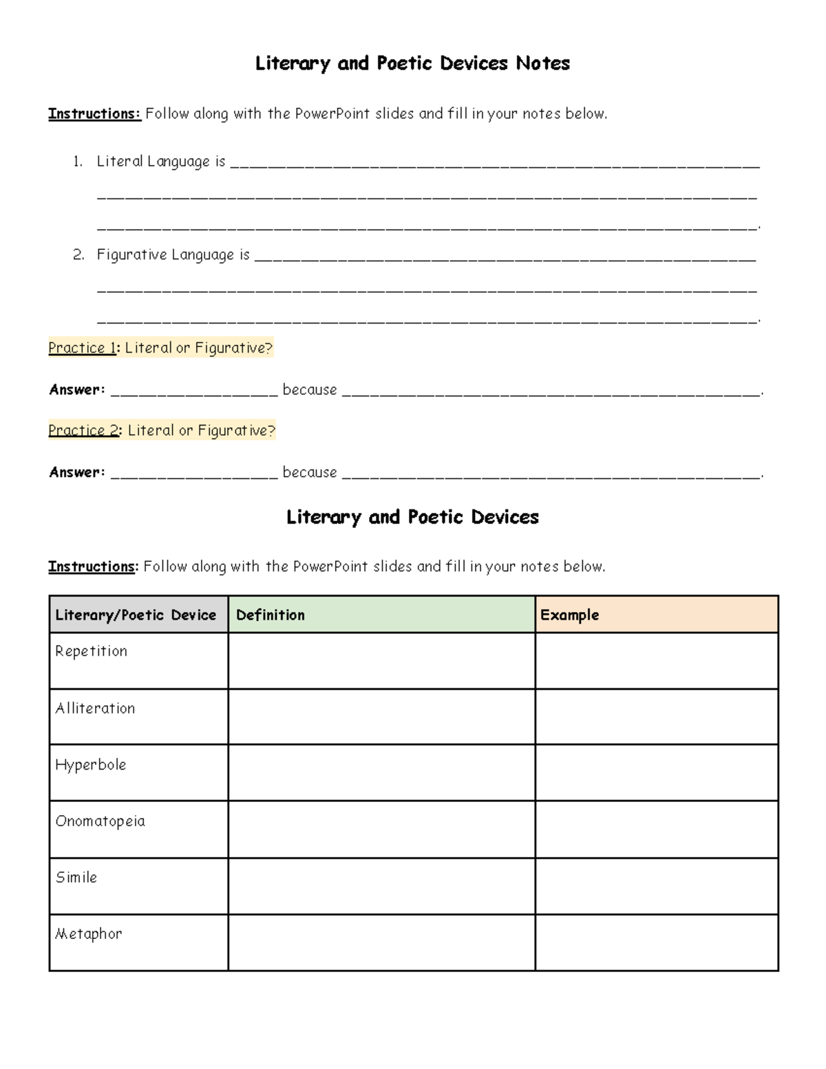 1.5 Literary and Poetic Devices: Notes and Examples - Studocu