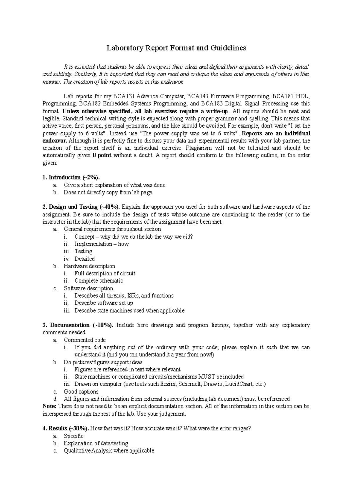 Laboratory Report Format and Guidelines - Similarly, it is important ...