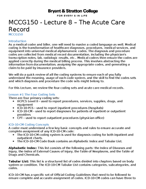 Lecture 5 - Coding for Placement Administration Measurement and Monitoring Sections - MCCG - Studocu
