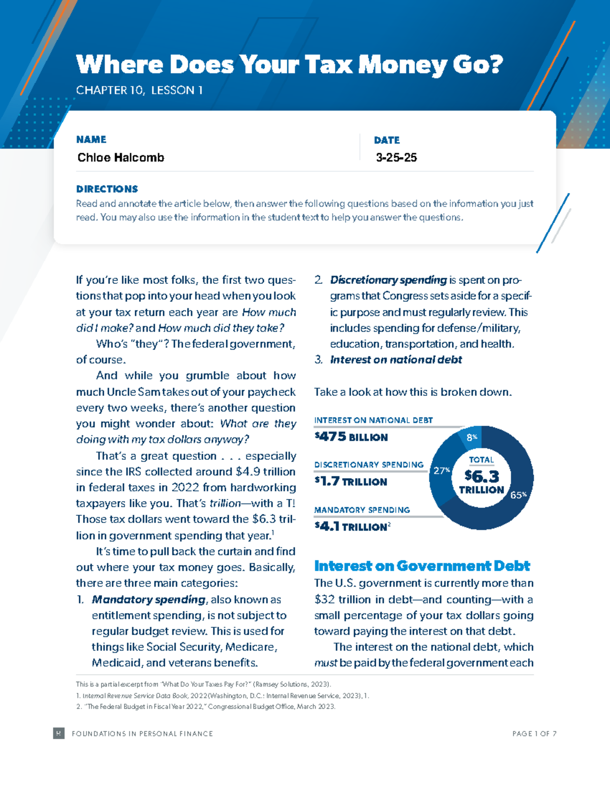 Ramsey Classroom Chapter 10 Lesson 1: Understanding Tax Money ...