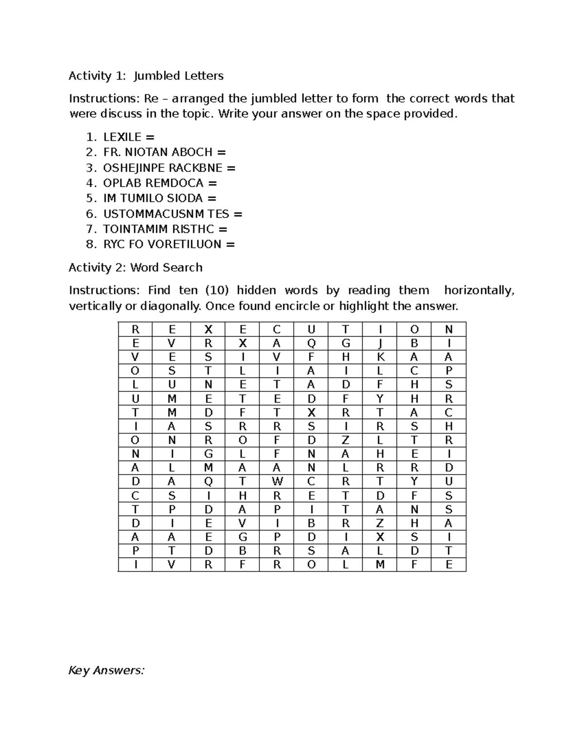 Activity - Module: Jumbled Letters & Word Search Instructions - Studocu